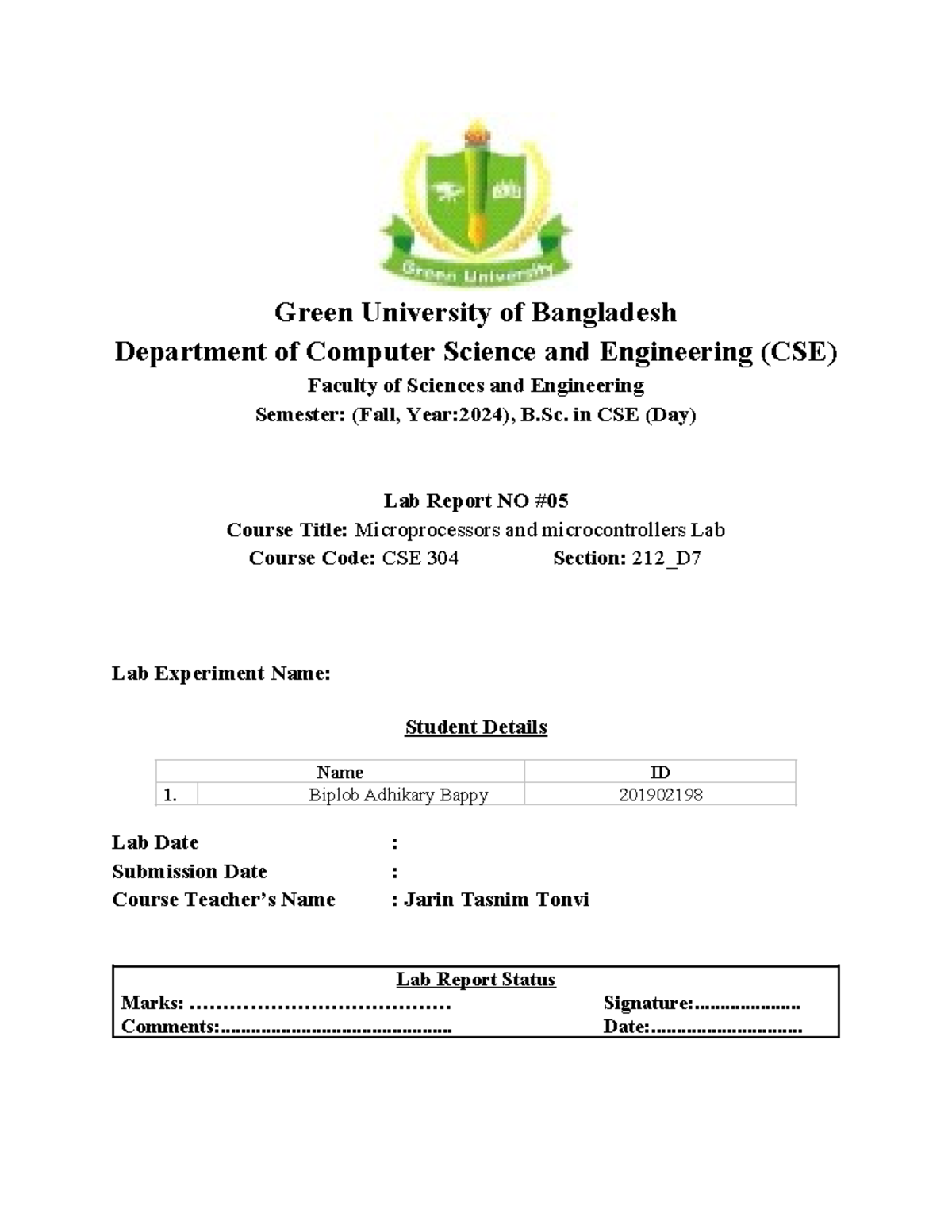 M&M Lab Report - Green University of Bangladesh Department of Computer Science and Engineering ...