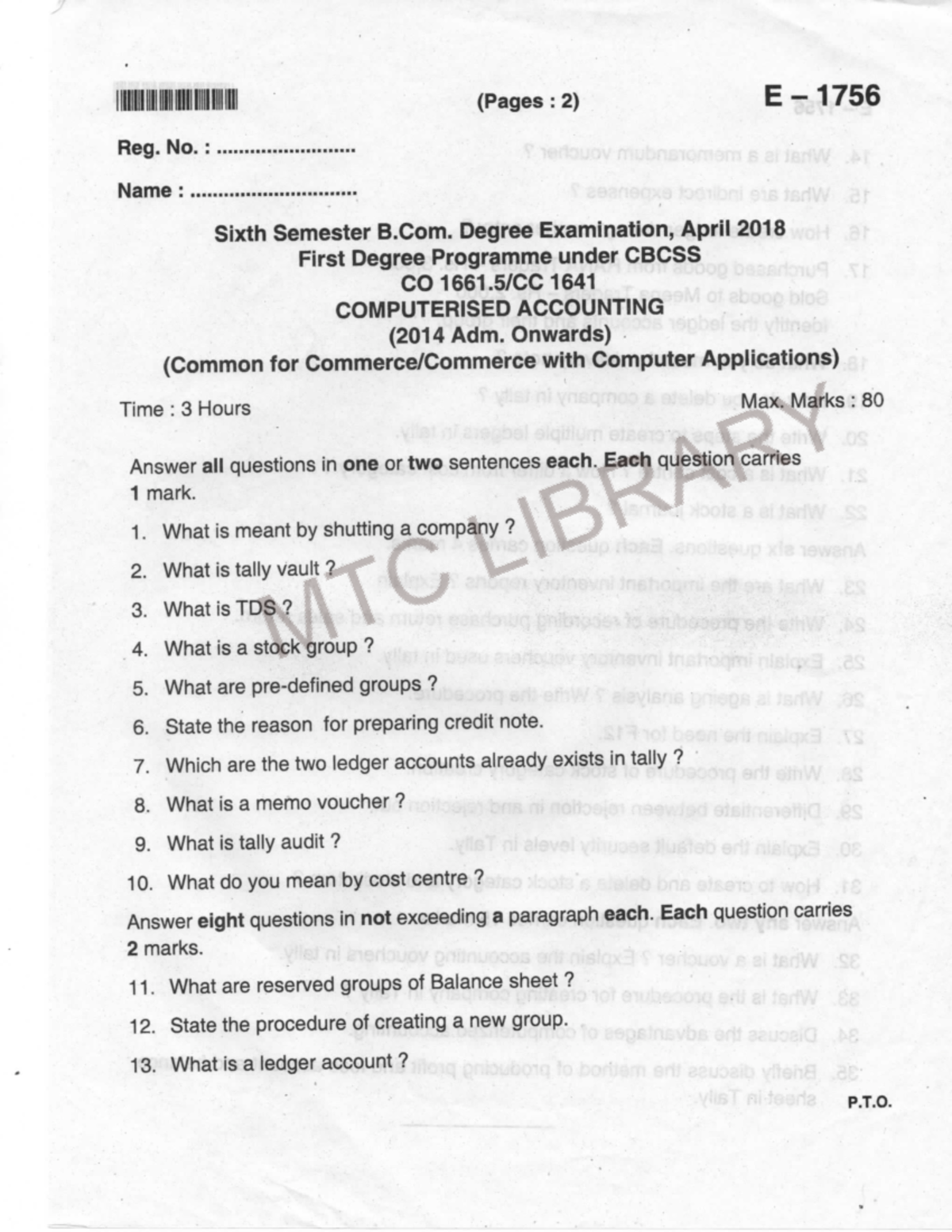 Computerised Accounting CC1641 E-1756 - b.com with computer application ...