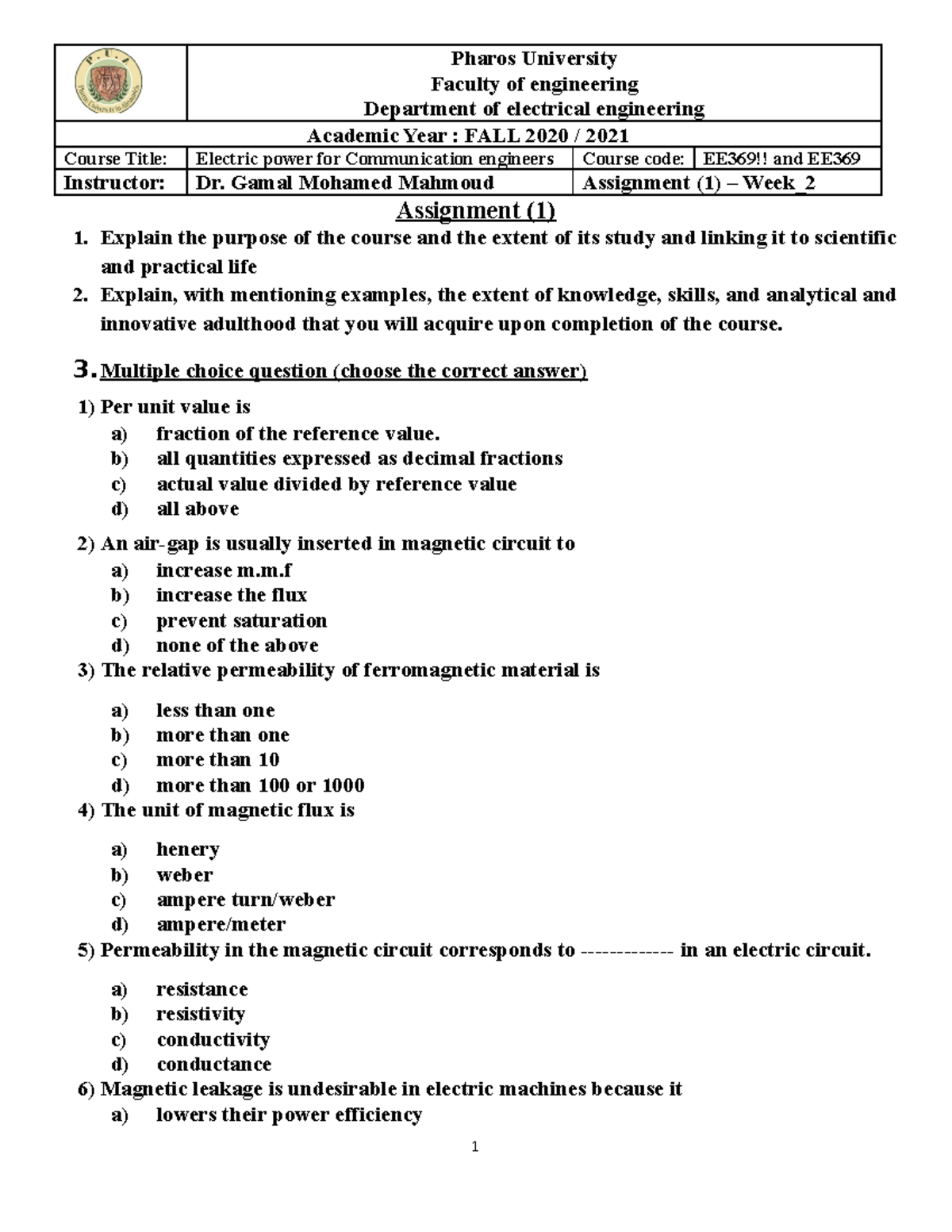 Assignment 1 Magnetic Circuit Pua Pharos University Faculty Of assignment-1-magnetic-circuit-pua-pharos-university-faculty-of
