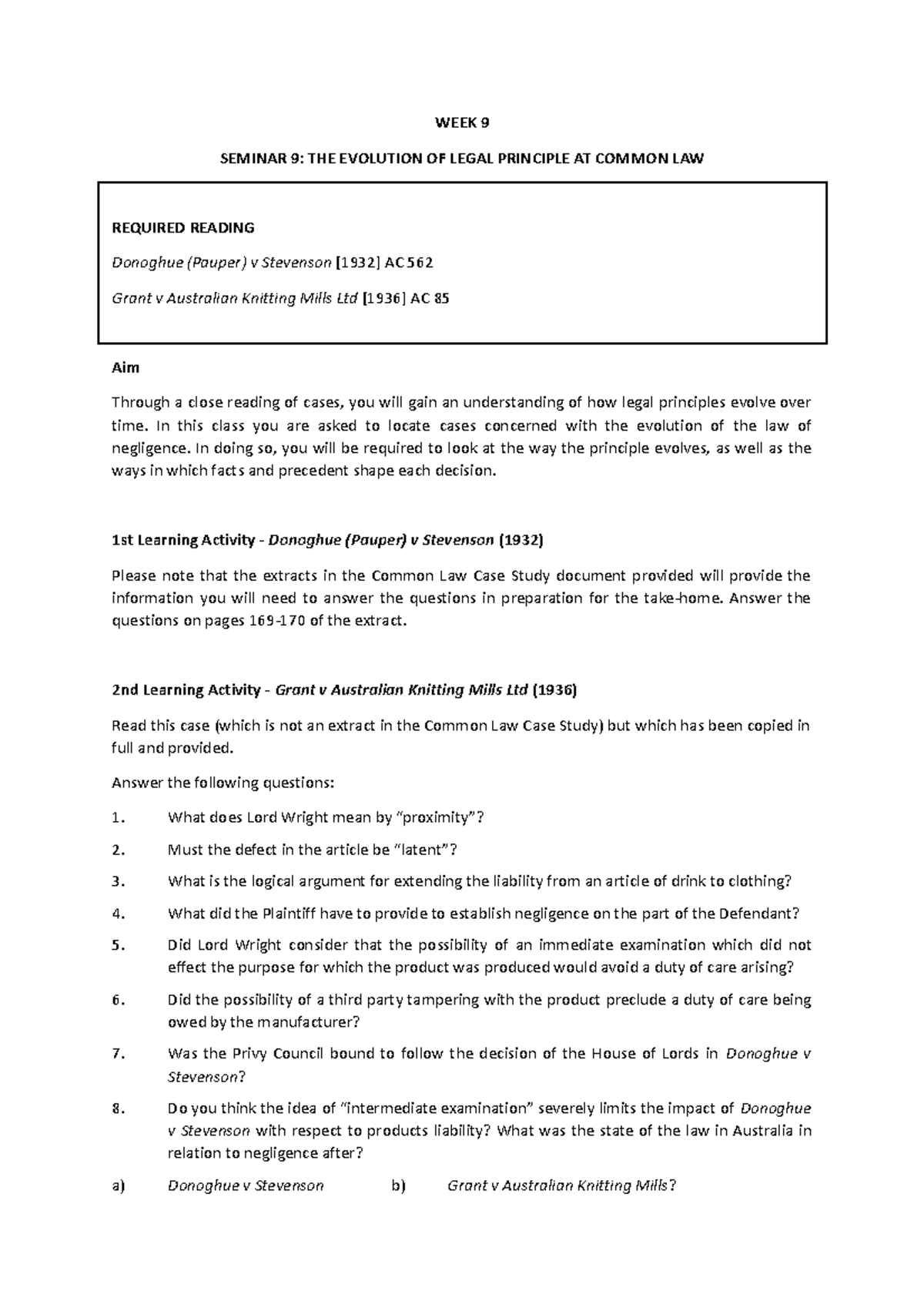 Week 9 Seminar Readings 2023 - WEEK 9 SEMINAR 9: THE EVOLUTION OF LEGAL ...