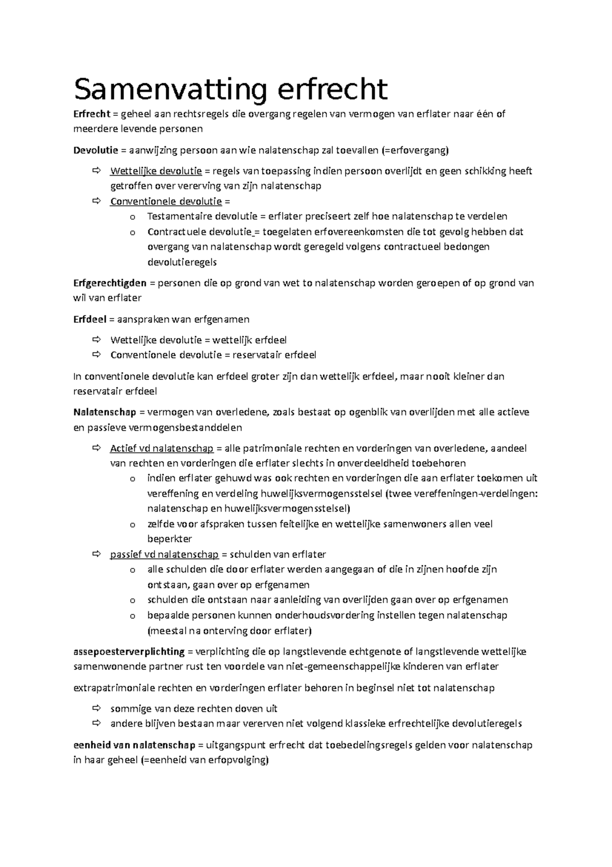 Samenvatting erfrecht - Docent: Adriaenssens Kristine - Samenvatting ...