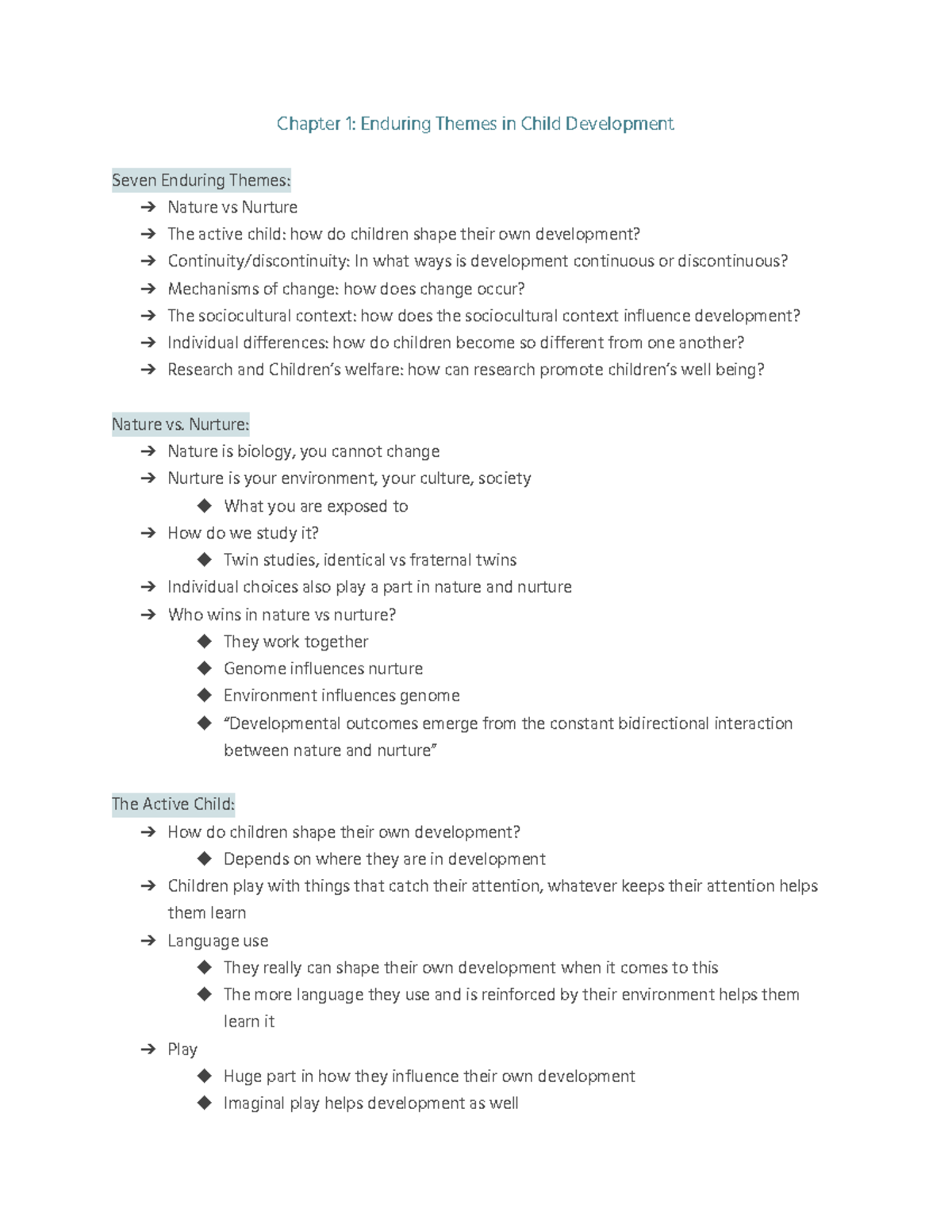 DEP 3103 Exam 1 - Lecture notes 1-3 - Chapter 1: Enduring Themes in ...