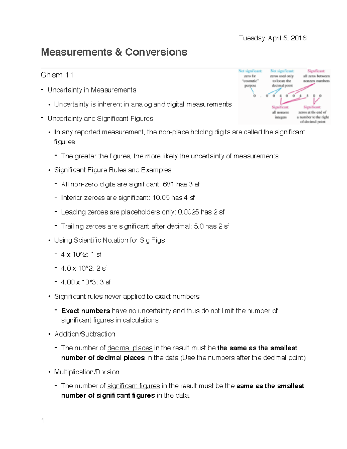 Measurements & Conversions - Tuesday, April 5, 2016 Measurements ...