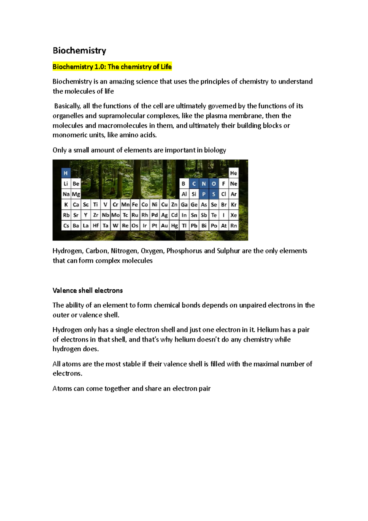 Biochemistry Lecture 1 Chemistry of Life - Biochemistry Biochemistry 1 ...
