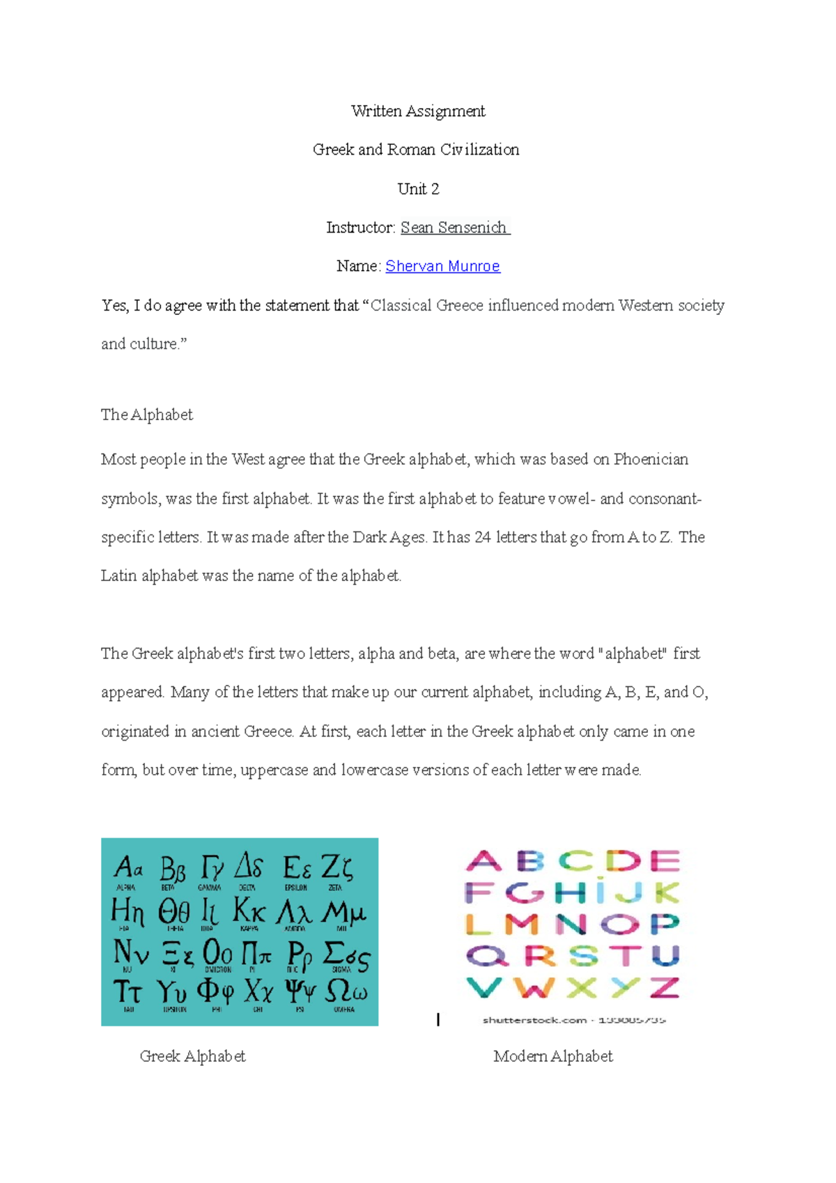 Written Assignment unit 2 greek Roman Civilization - Written Assignment ...