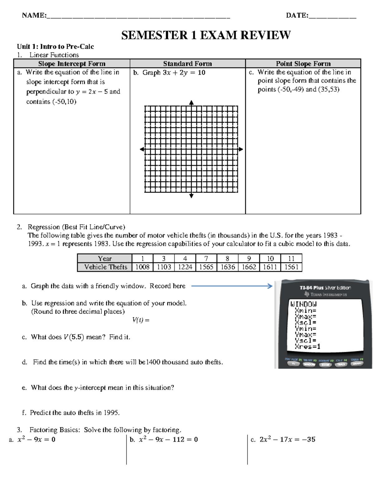 Semester exam review - ####### NAME ...