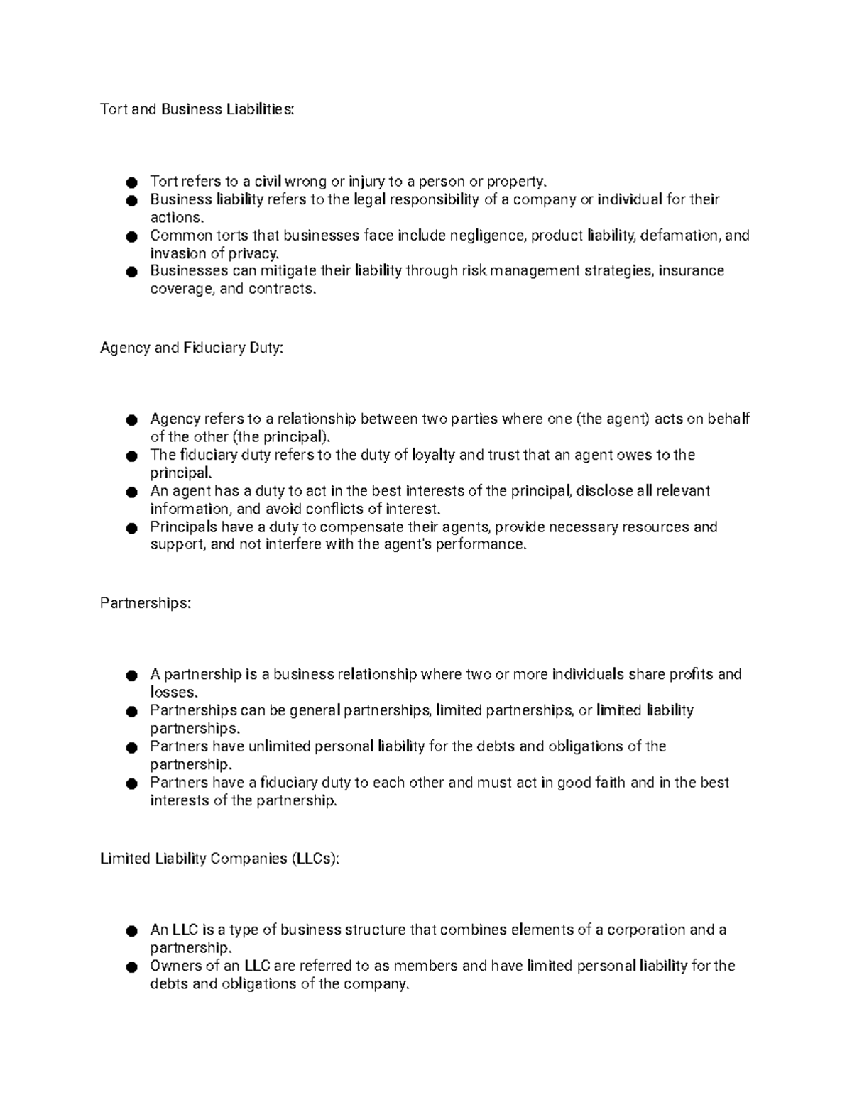 Concepts of business law - Tort and Business Liabilities: Tort refers ...