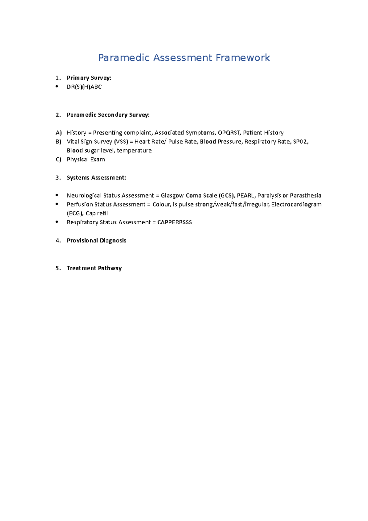 Paramed Guide - Nil - Paramedic Assessment Framework Primary Survey: DR ...