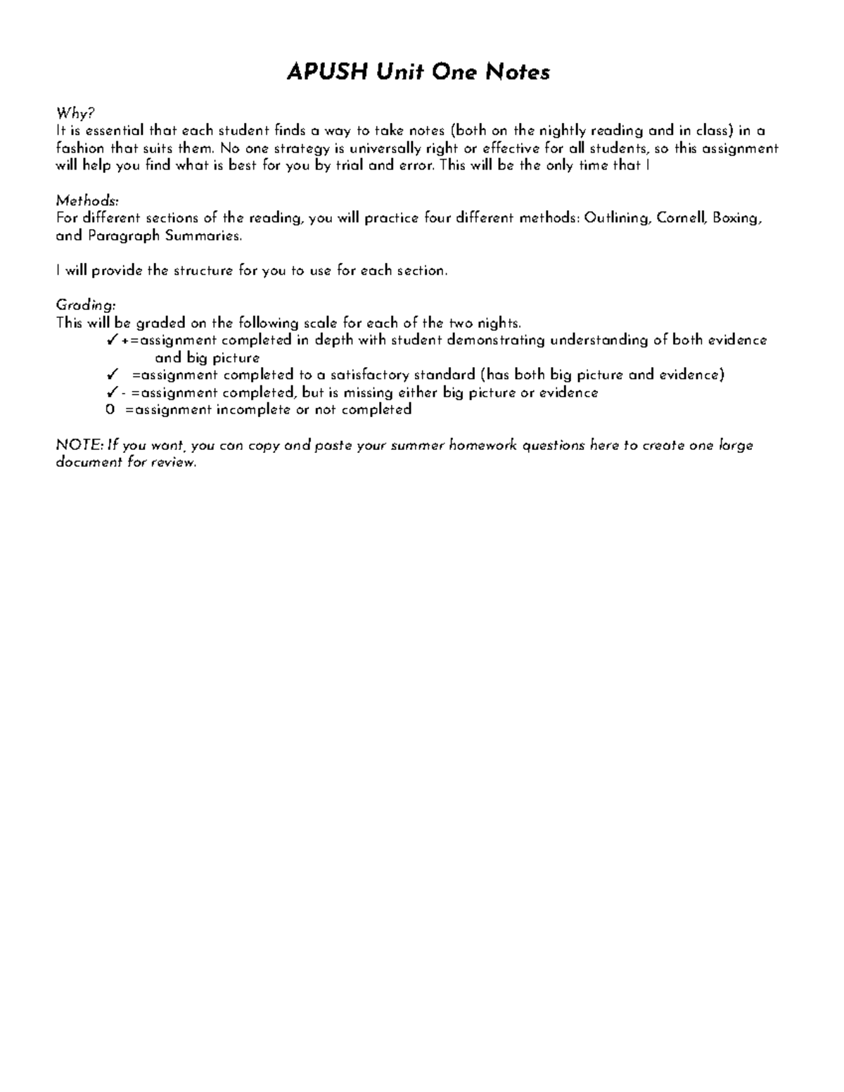 Give Me Liberty - Unit One Notes - APUSH Unit One Notes Why? It is ...