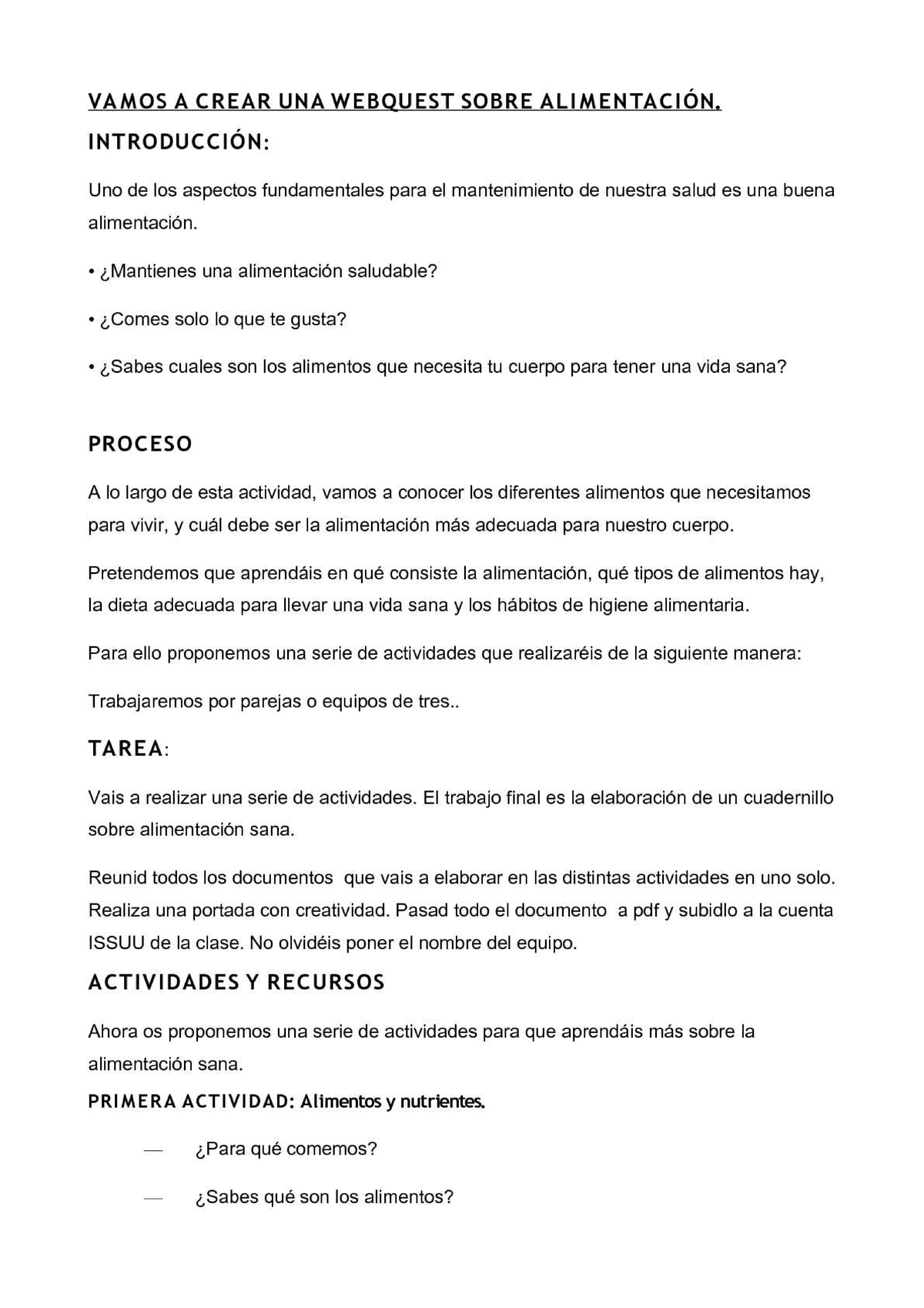 Webquest sobre alimentación - VAMOS A CREAR UNA WEBQUEST SOBRE ...