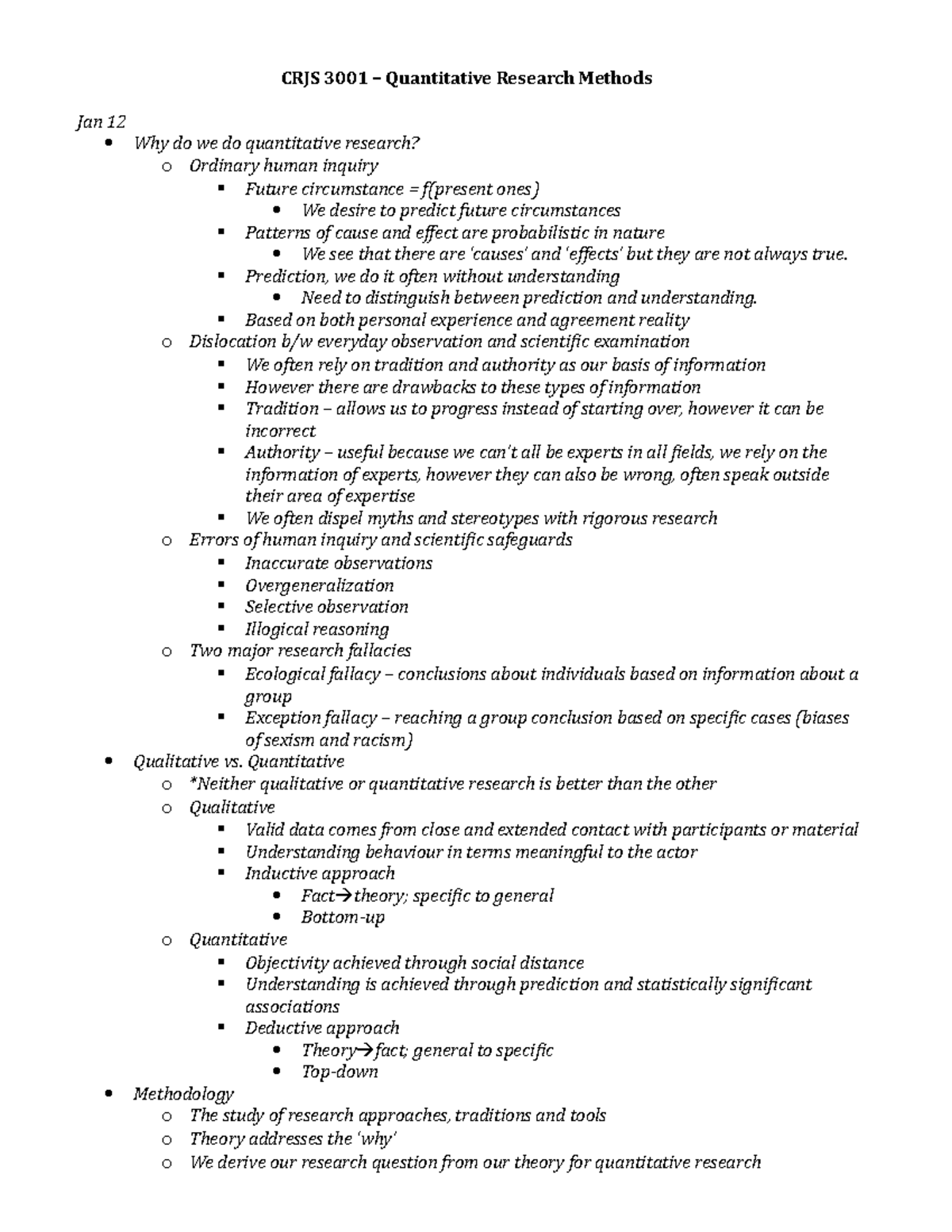 Lecture notes, all lectures - CRJS 3001 Quantitative Research Methods ...