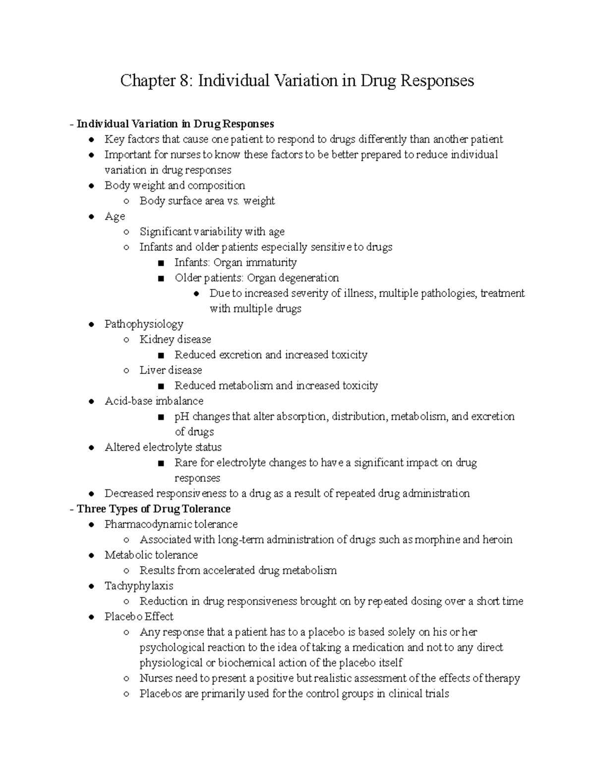 Individual Variation in Drug Responses - Pharmacology I - Chapter 8 ...
