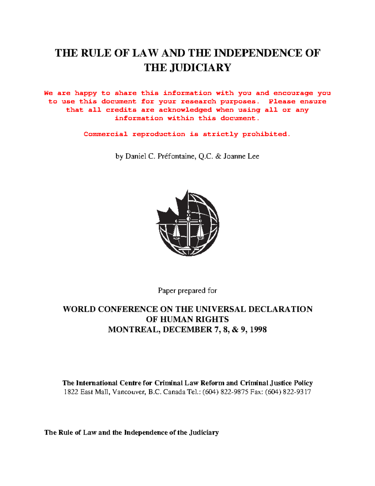 The rule of law and independece of the judiciary - THE RULE OF LAW AND ...