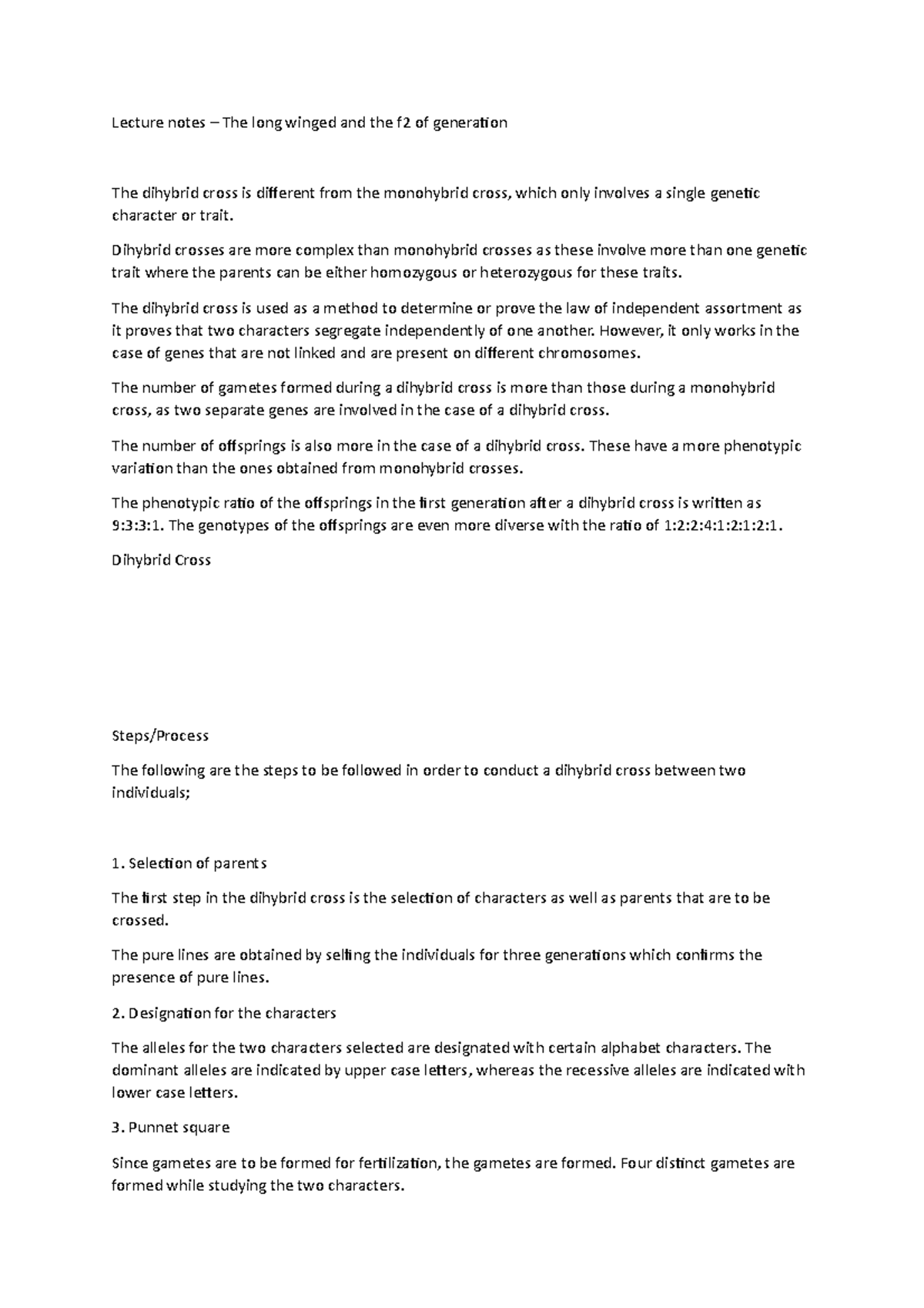 Lecture notes – The long winged and the f2 of generation - Lecture ...