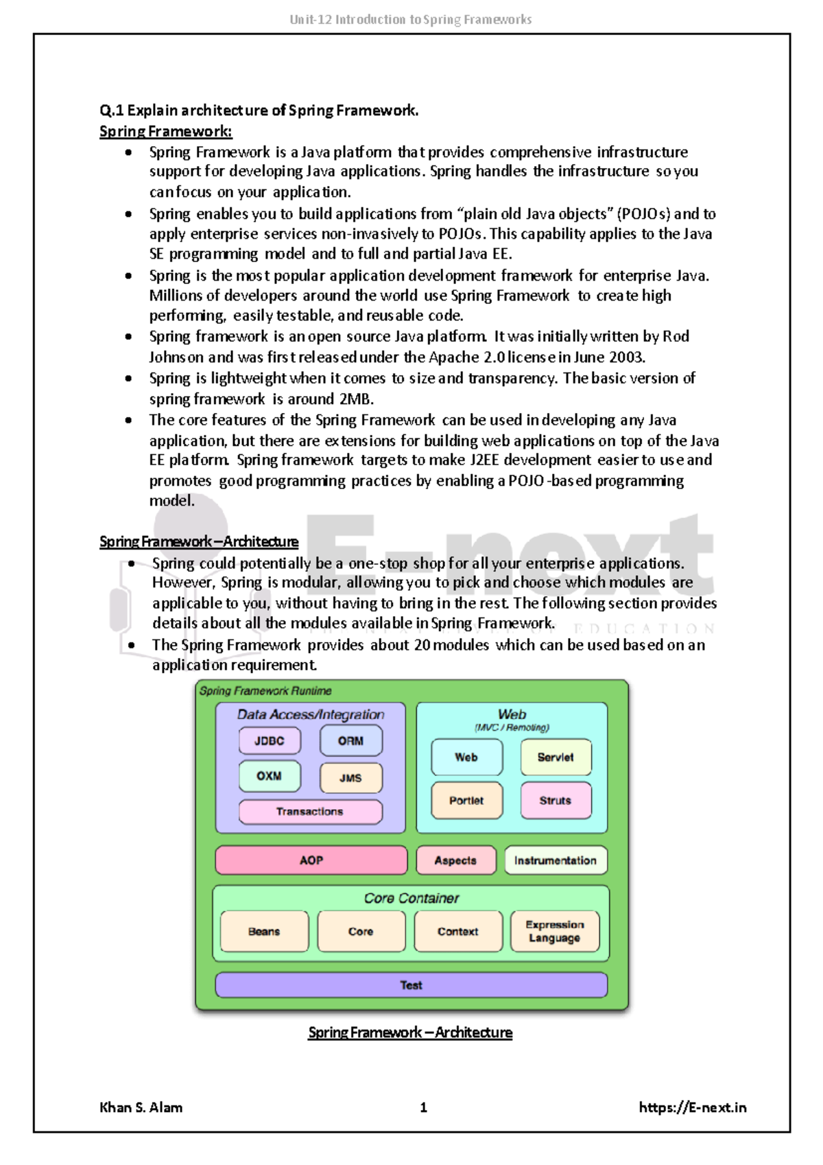 Unit-12 Introduction to Spring Framework (E-next - Q Explain ...