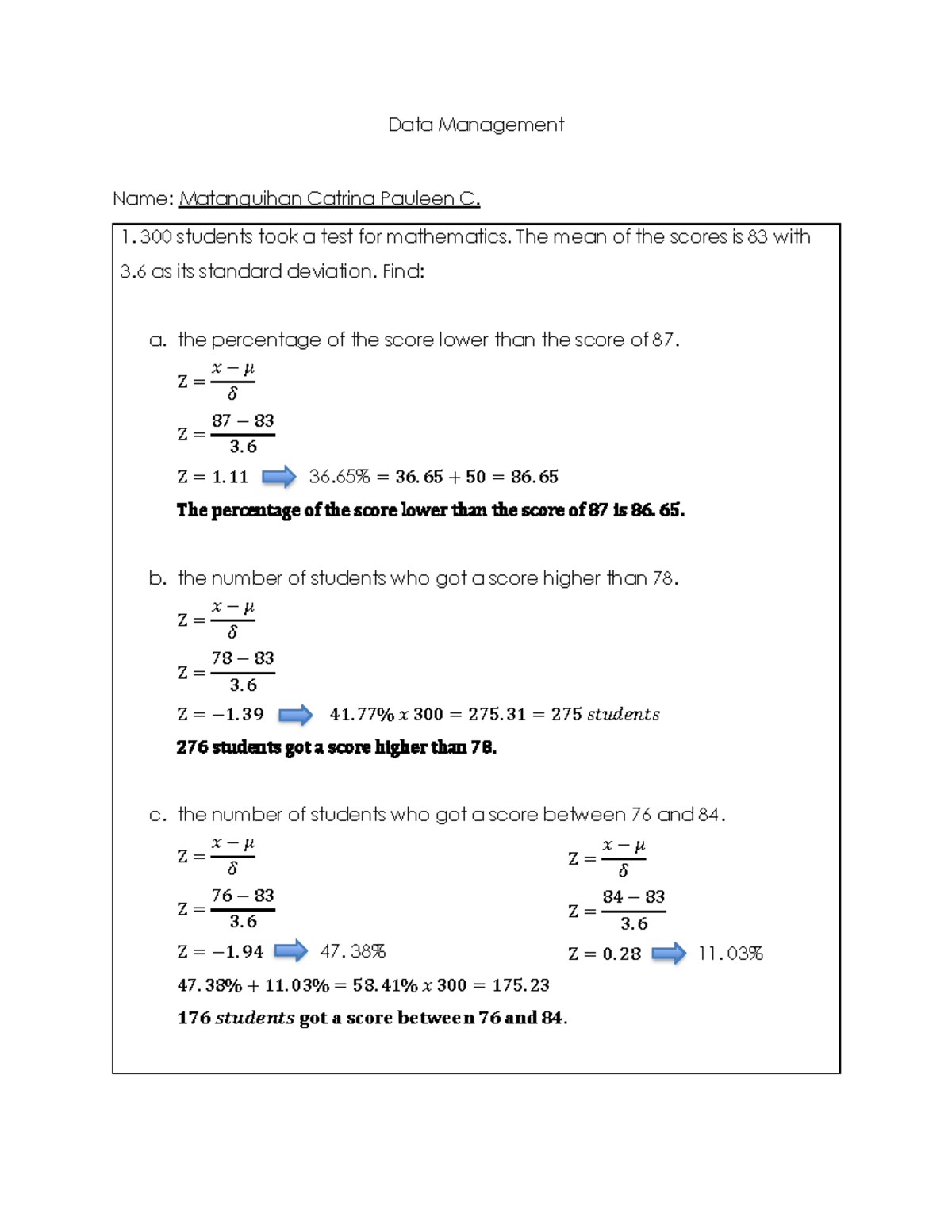 Data Management Gen Math - Data Management Name: Matanguihan Catrina ...