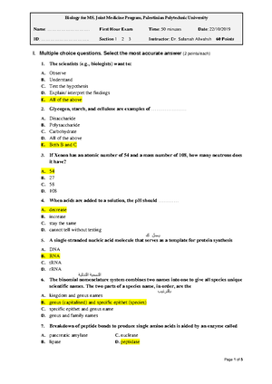 Second exams biology - I. Multiple choice questions: select the most ...
