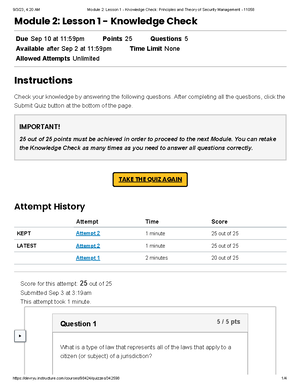 Module 1 Lesson 1 - Knowledge Check Principles and Theory of Security ...