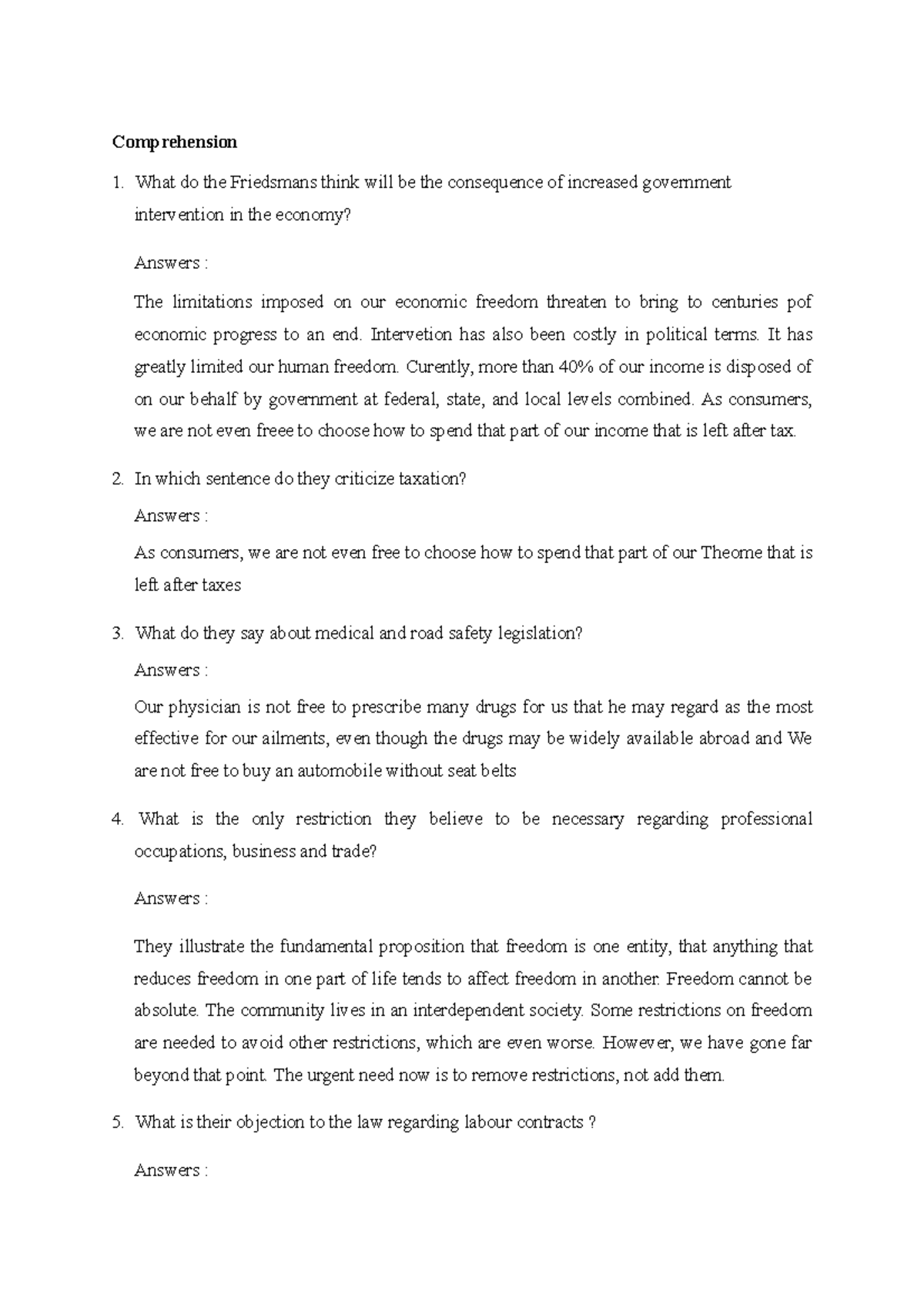 Comprehension (Unit 22) - Comprehension What do the Friedsmans think ...