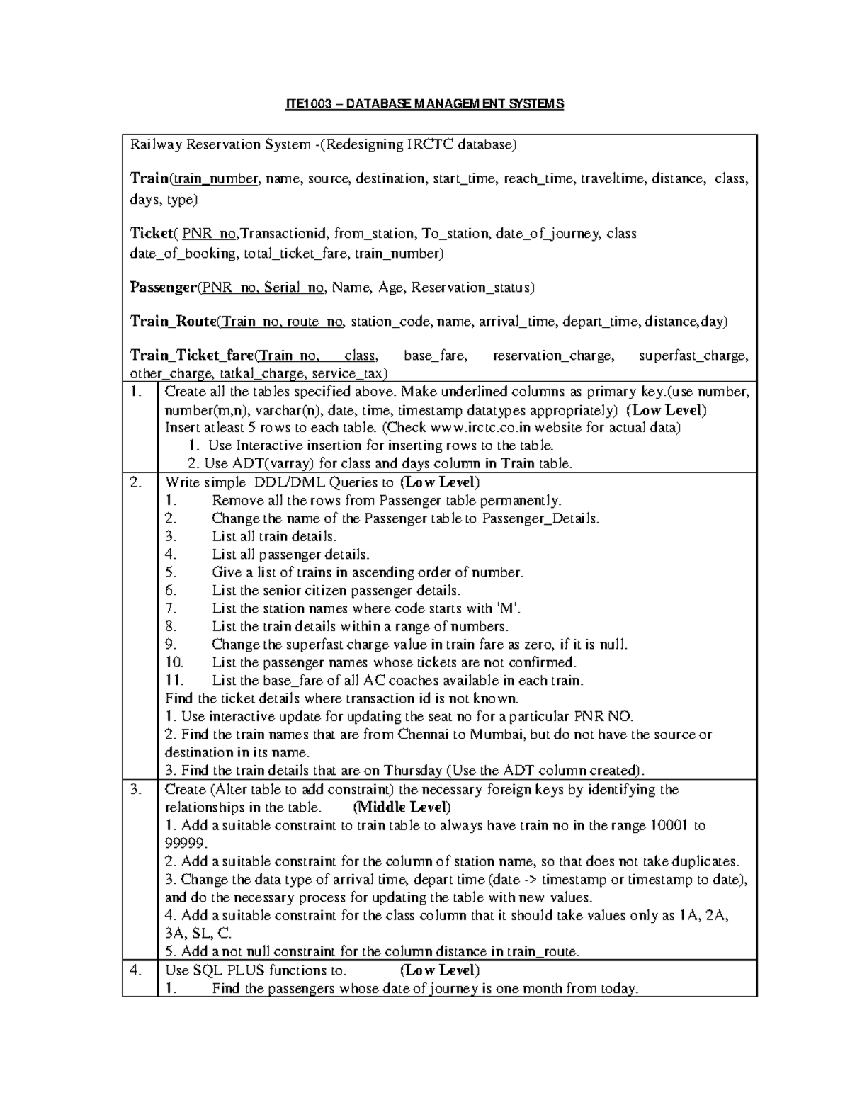 VL2020210105052 AST04 - ITE1003 – DATABASE M ANAGEM ENT SYSTEM S Railway Reservation System ...