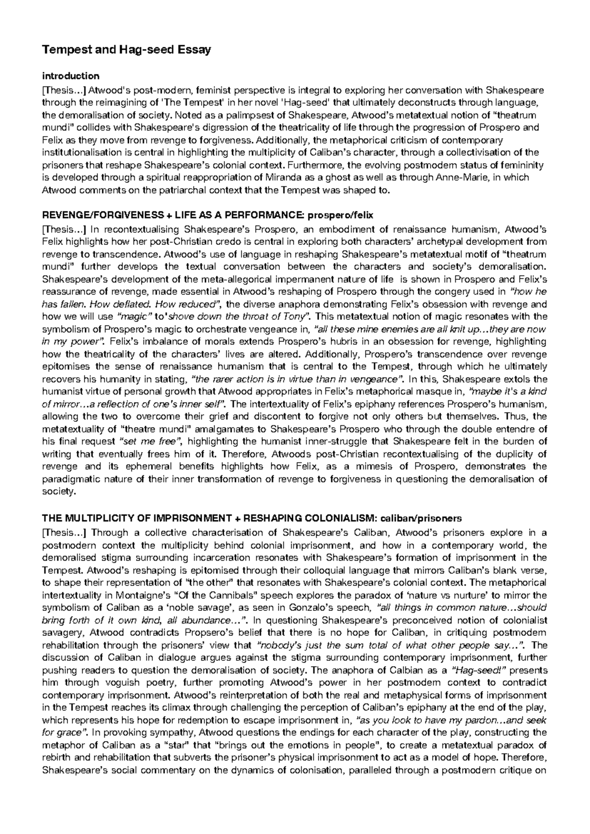 Tempest and Hag-seed Essay - Tempest and Hag-seed Essay introduction ...