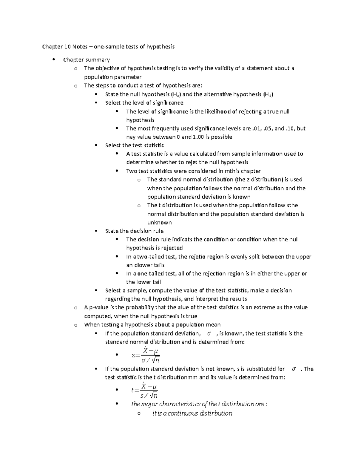 Chapter 10 Notes.docx - Lecture notes 10 - Chapter 10 Notes – one ...