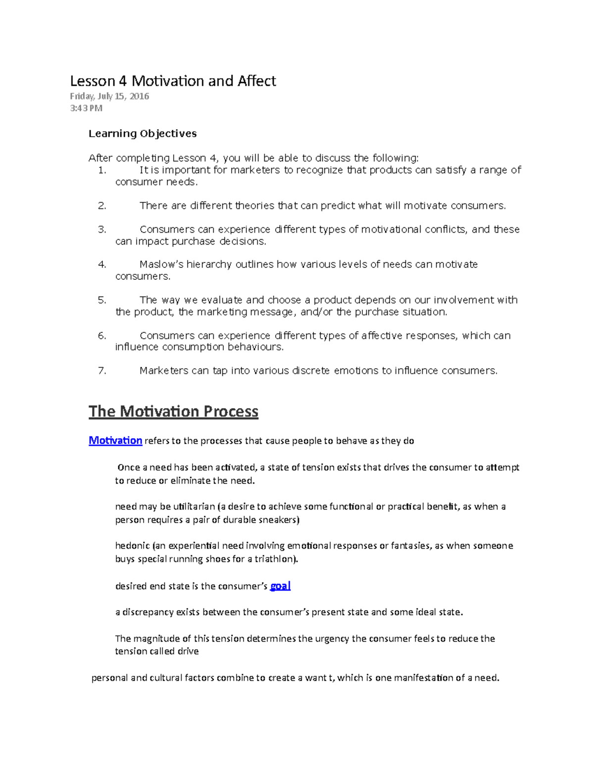Lesson 4 Motivation and Affect - Lesson 4 Motivation and Affect Friday ...
