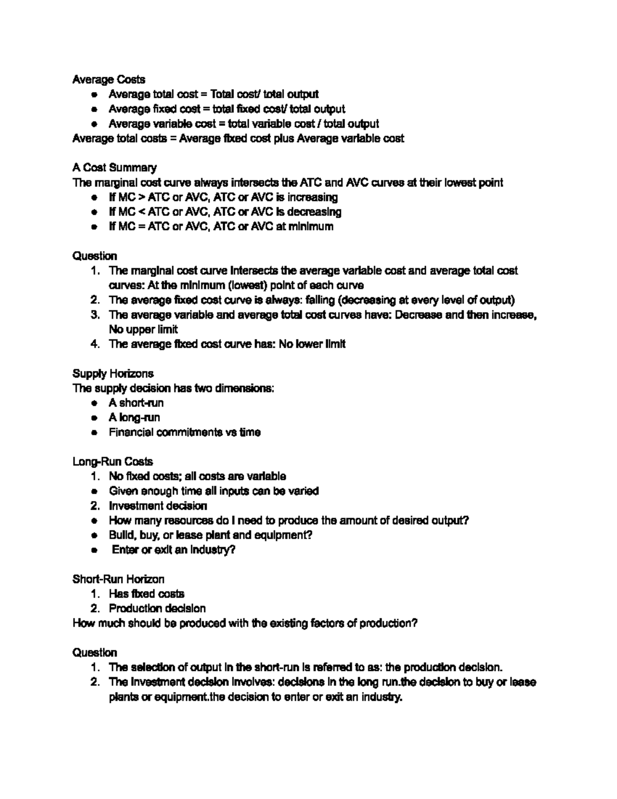 Econ ch 5 notes - Average cost - ECON 224 - Studocu