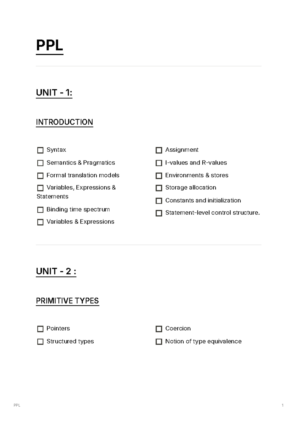 PPL Syllabus formatted - PPL 1 PPL UNIT - 1: INTRODUCTION Syntax Semantics & Pragmatics Formal ...