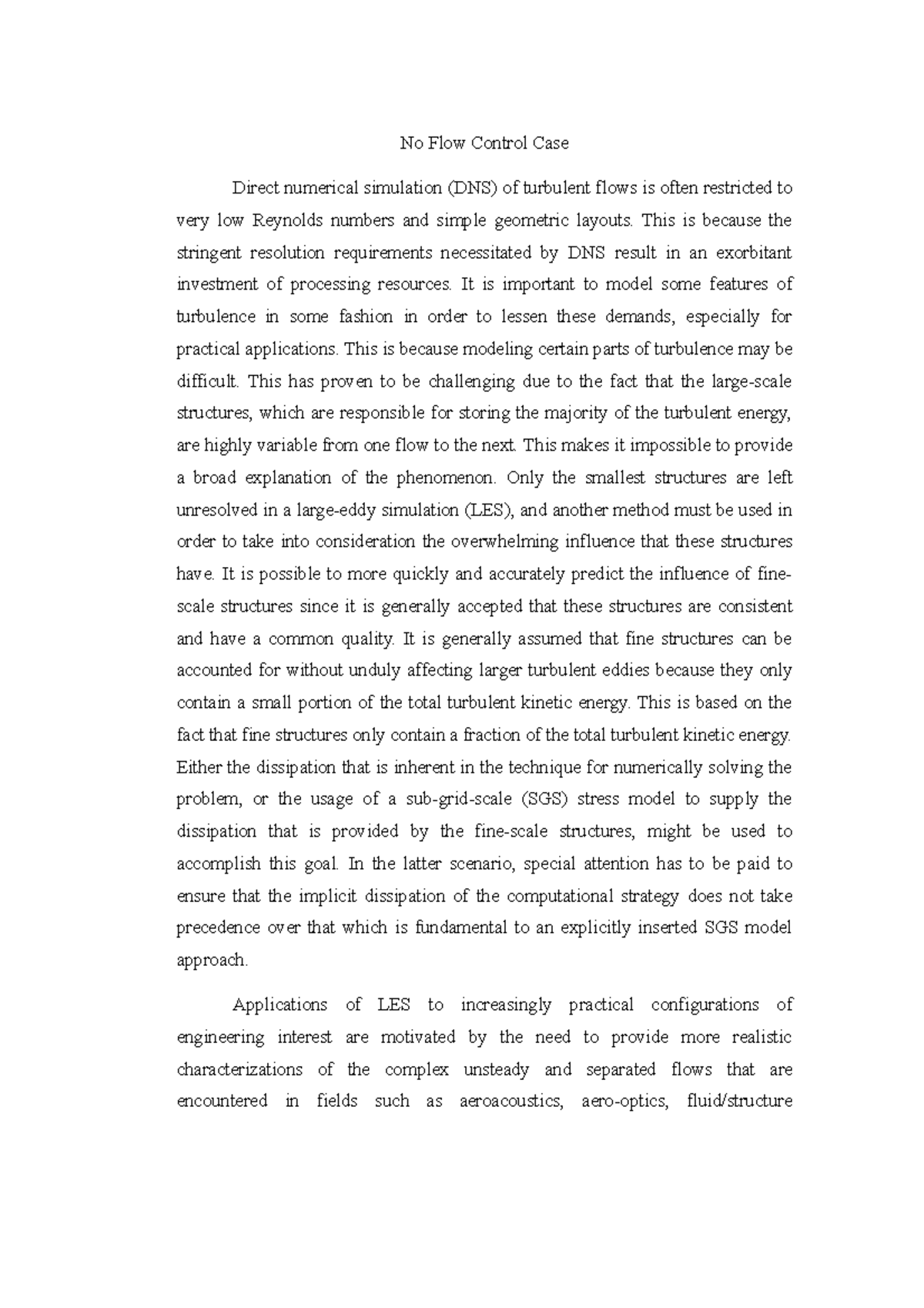 No Flow Control Case - No Flow Control Case Direct numerical simulation ...