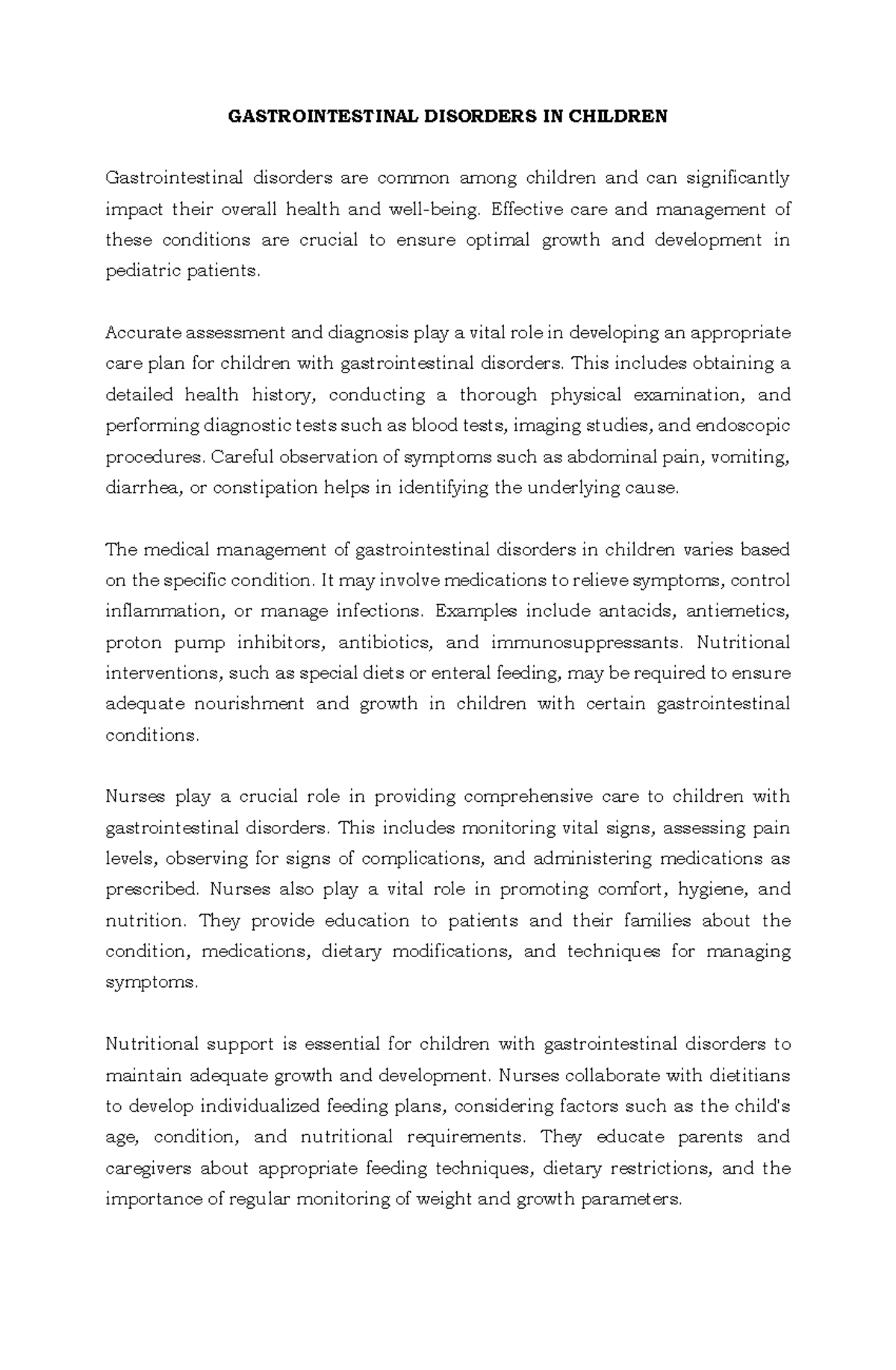 Gastrointestinal Disorders IN Children - GASTROINTESTINAL DISORDERS IN ...