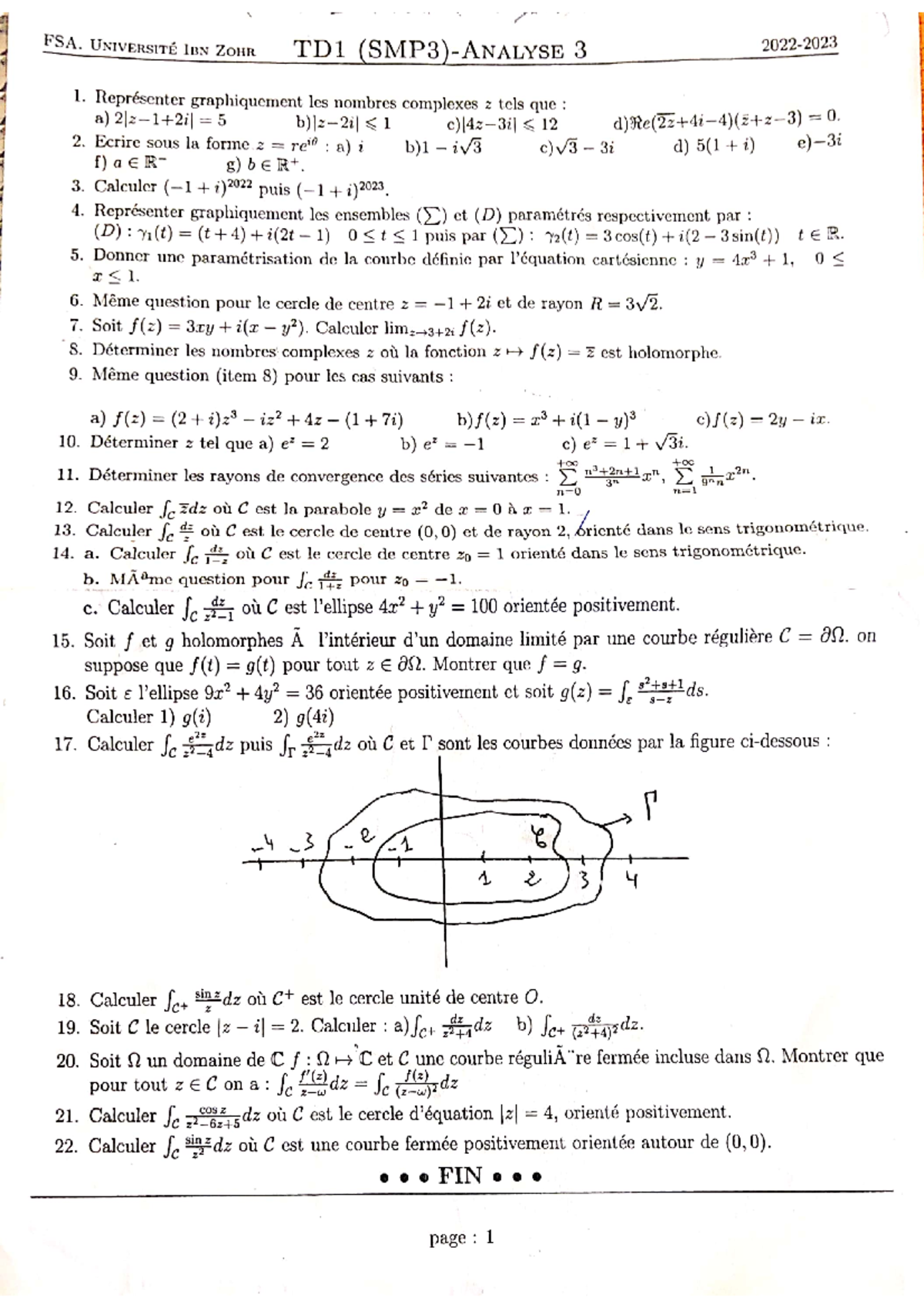 Analyse 3 TD-(corriger)-2022~2023 - analyse complexe - Studocu