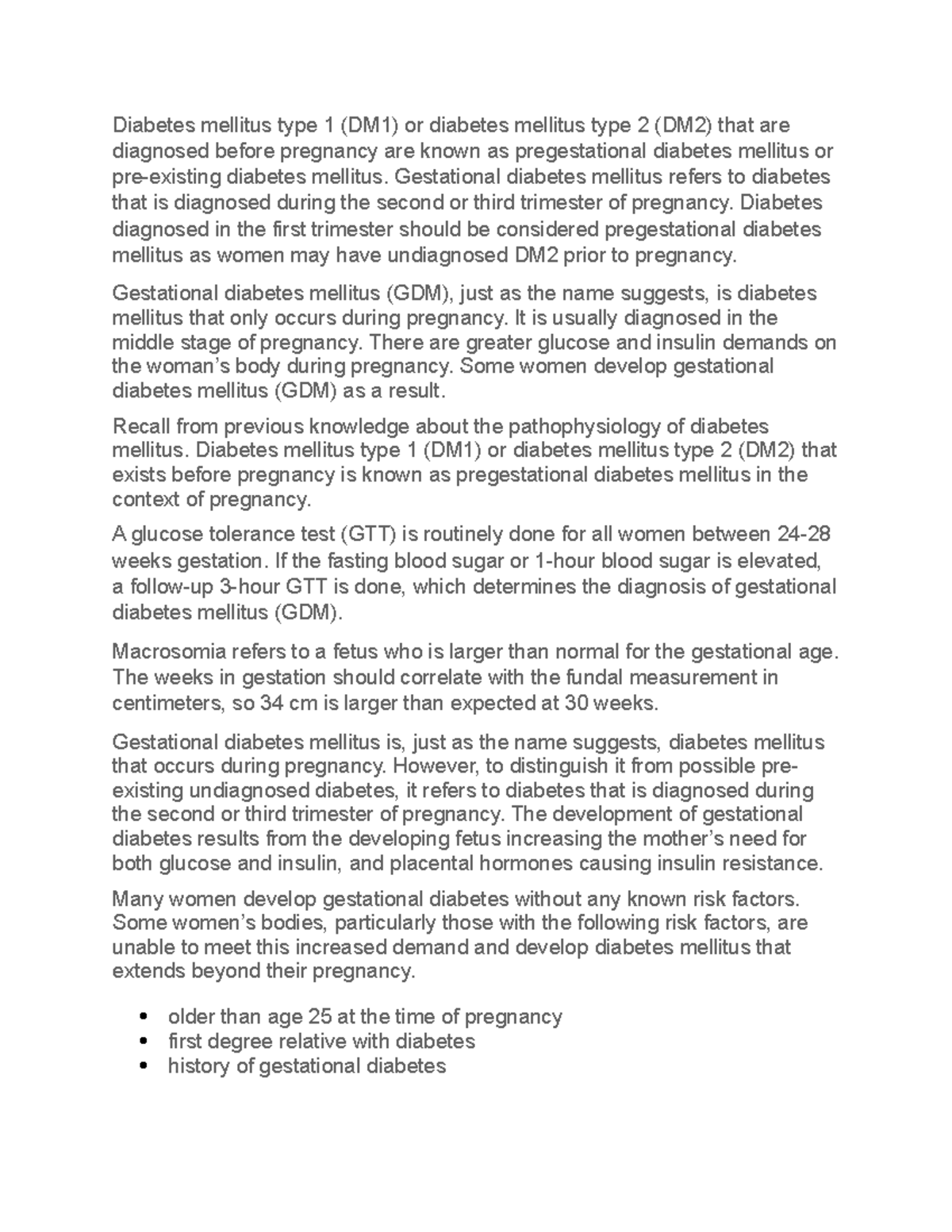 Diabetes-Pregnancy - notes - Diabetes mellitus type 1 (DM1) or diabetes ...