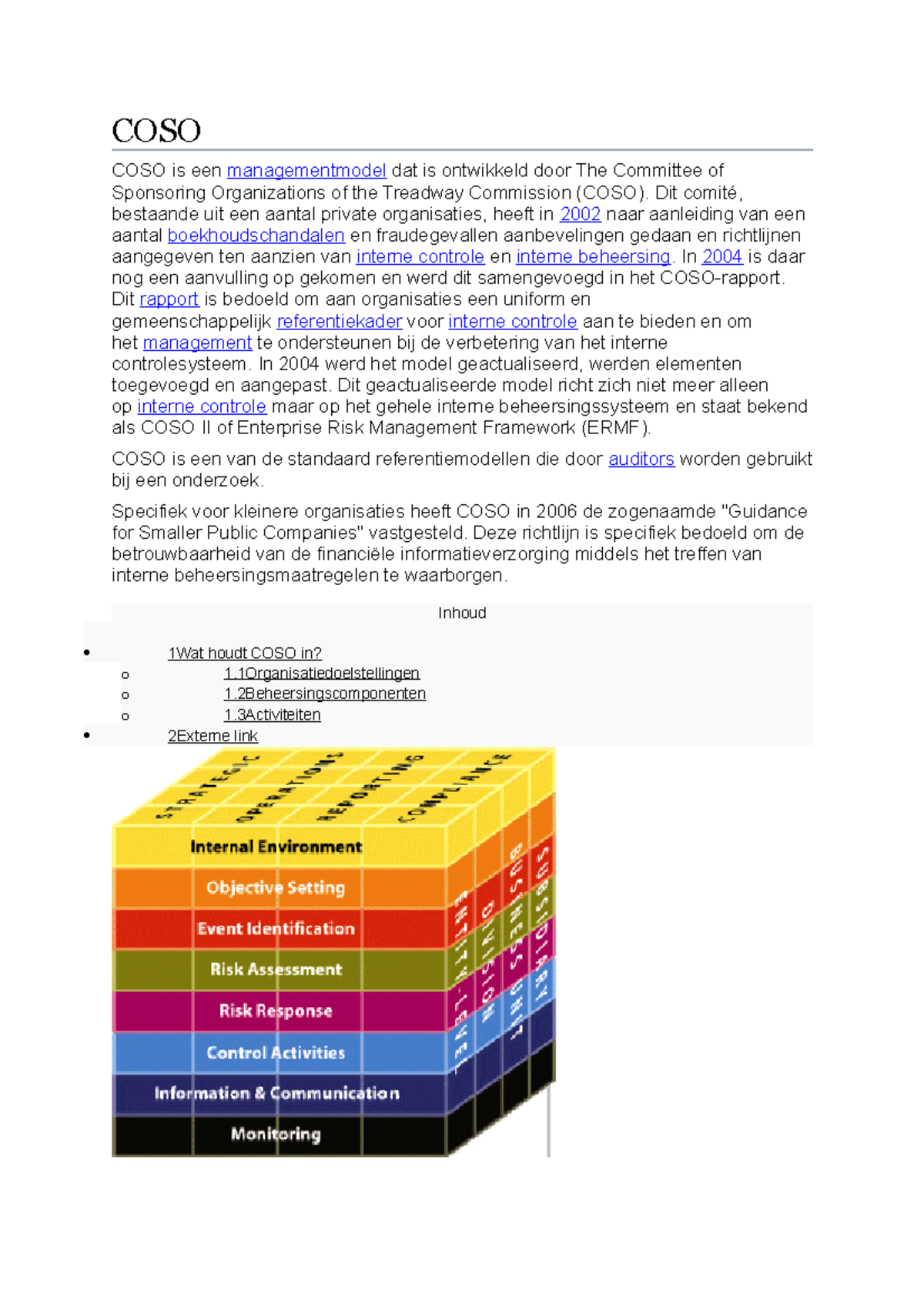 COSO framework - COSO - COSO COSO is een managementmodel dat is ...