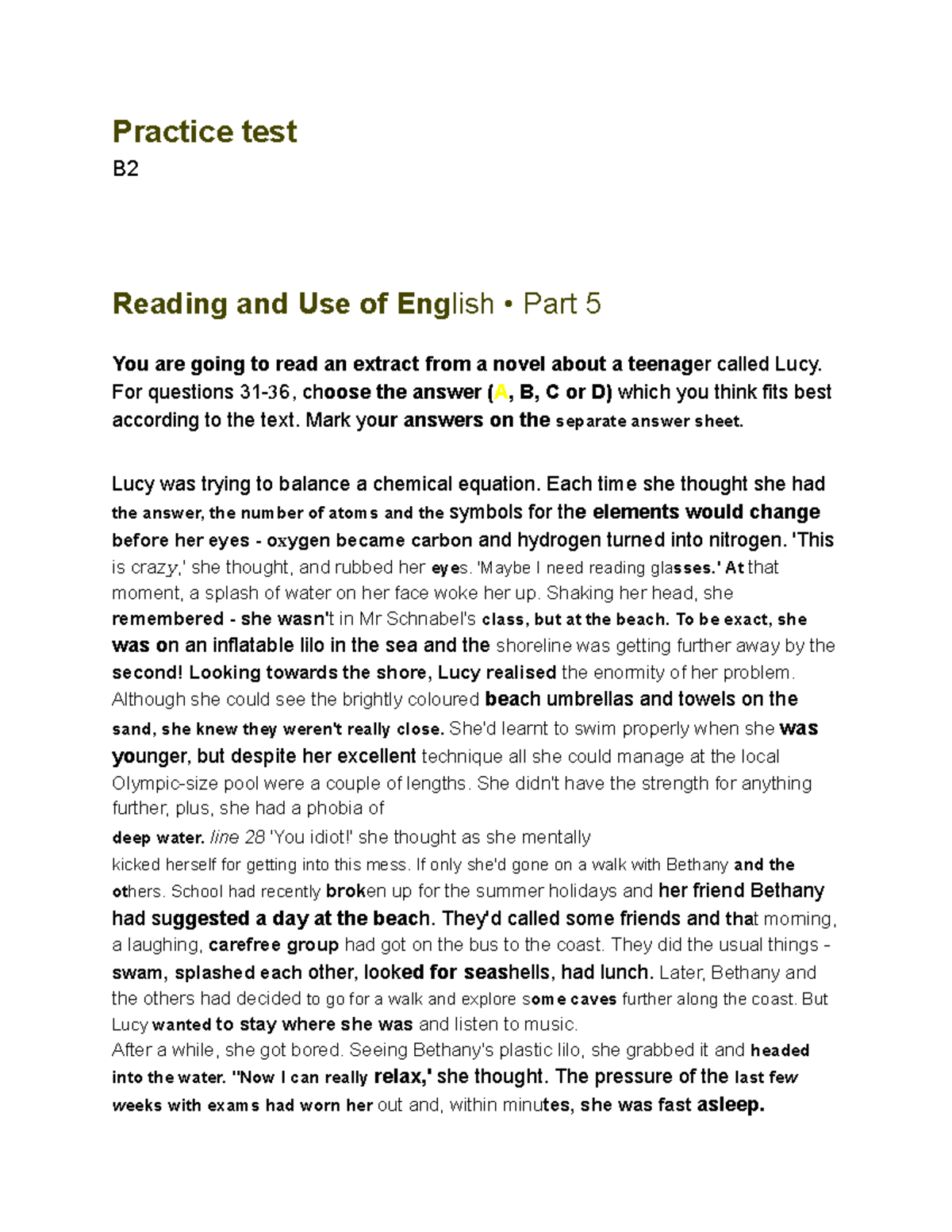 Reading - Practice test B Reading and Use of English • Part 5 You are ...