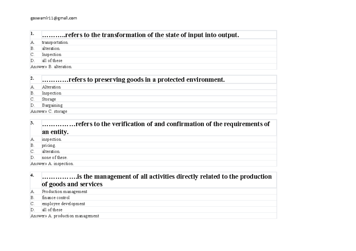 Mcq pom - mcq for production and operation management - 1 ...