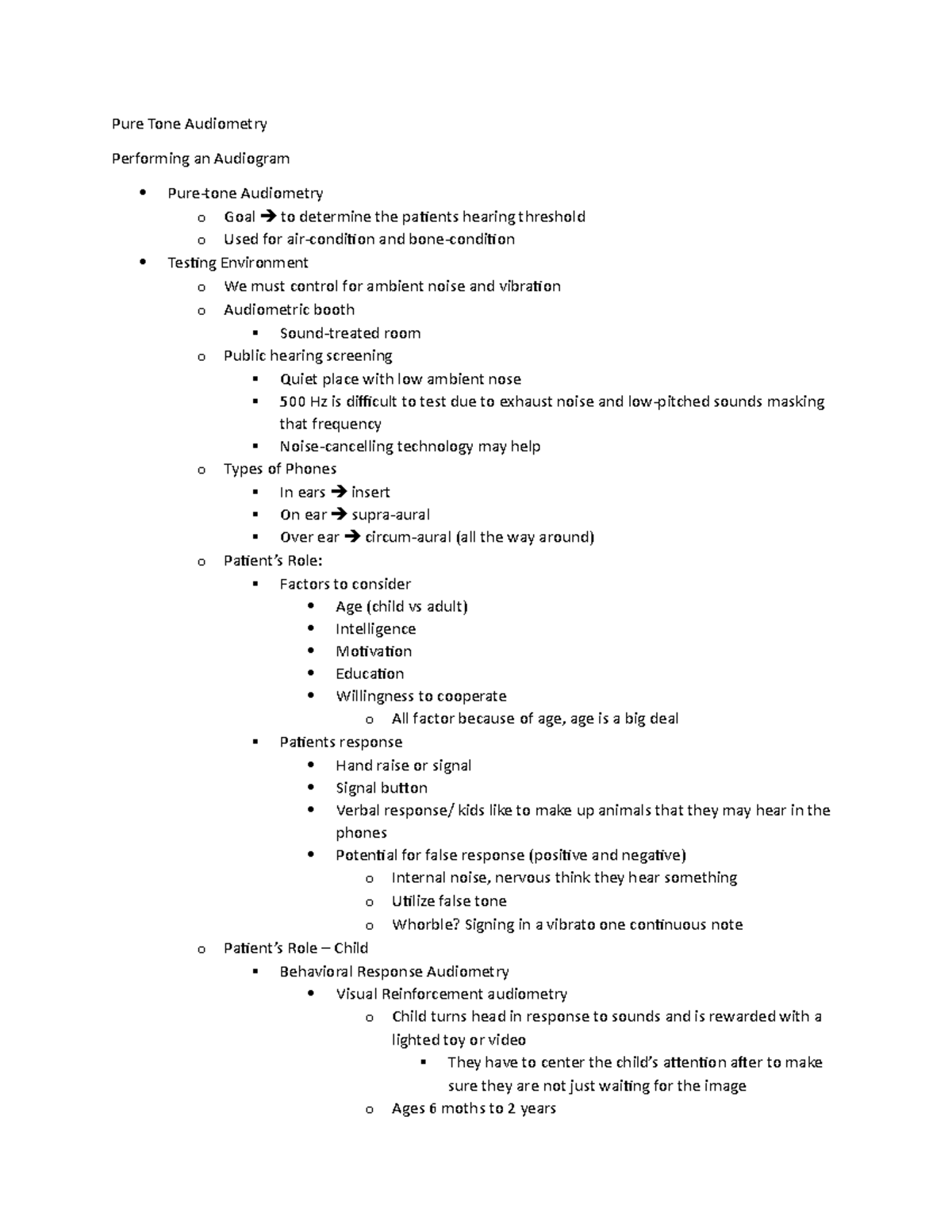 Pure Tone Audiometry - class notes - Pure Tone Audiometry Performing an ...