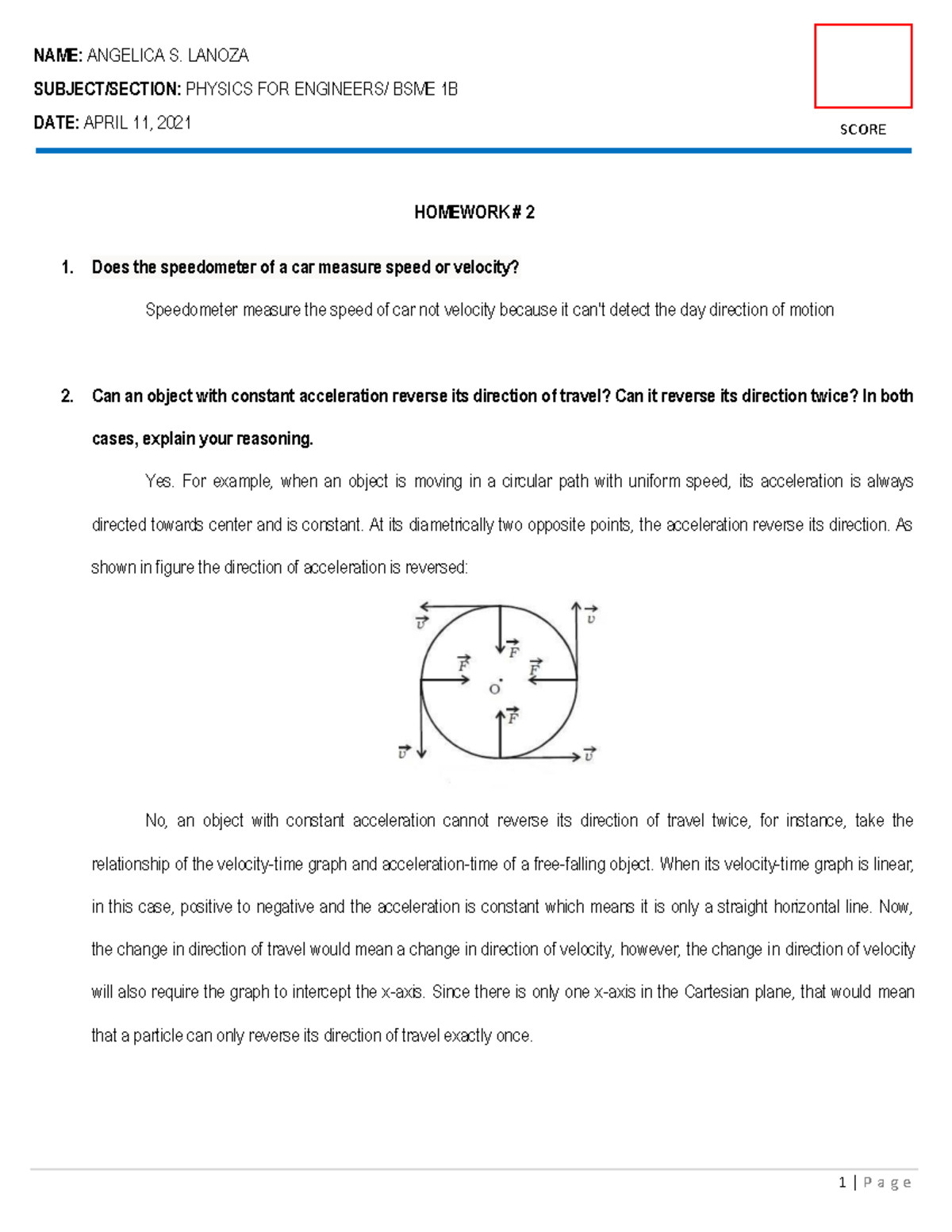 Homework 2 in Physics - College Physics 1 - PangSU - Studocu