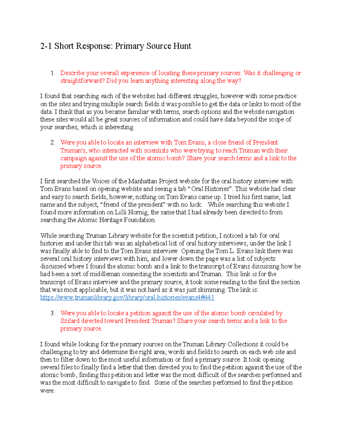 2-1 Short Response. Primary Source Hunt - 2-1 Short Response: Primary ...