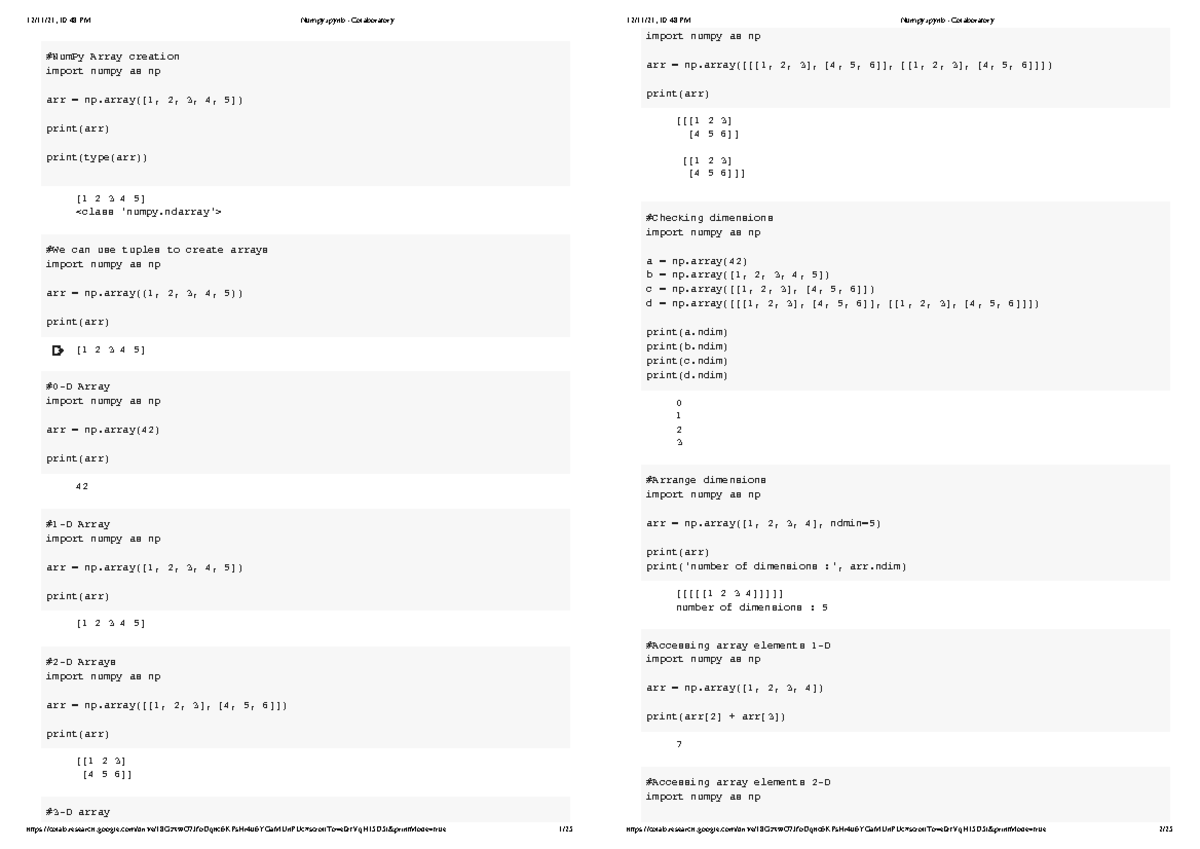 Numpy General Summary And Exercises Numpy Array Creation Import