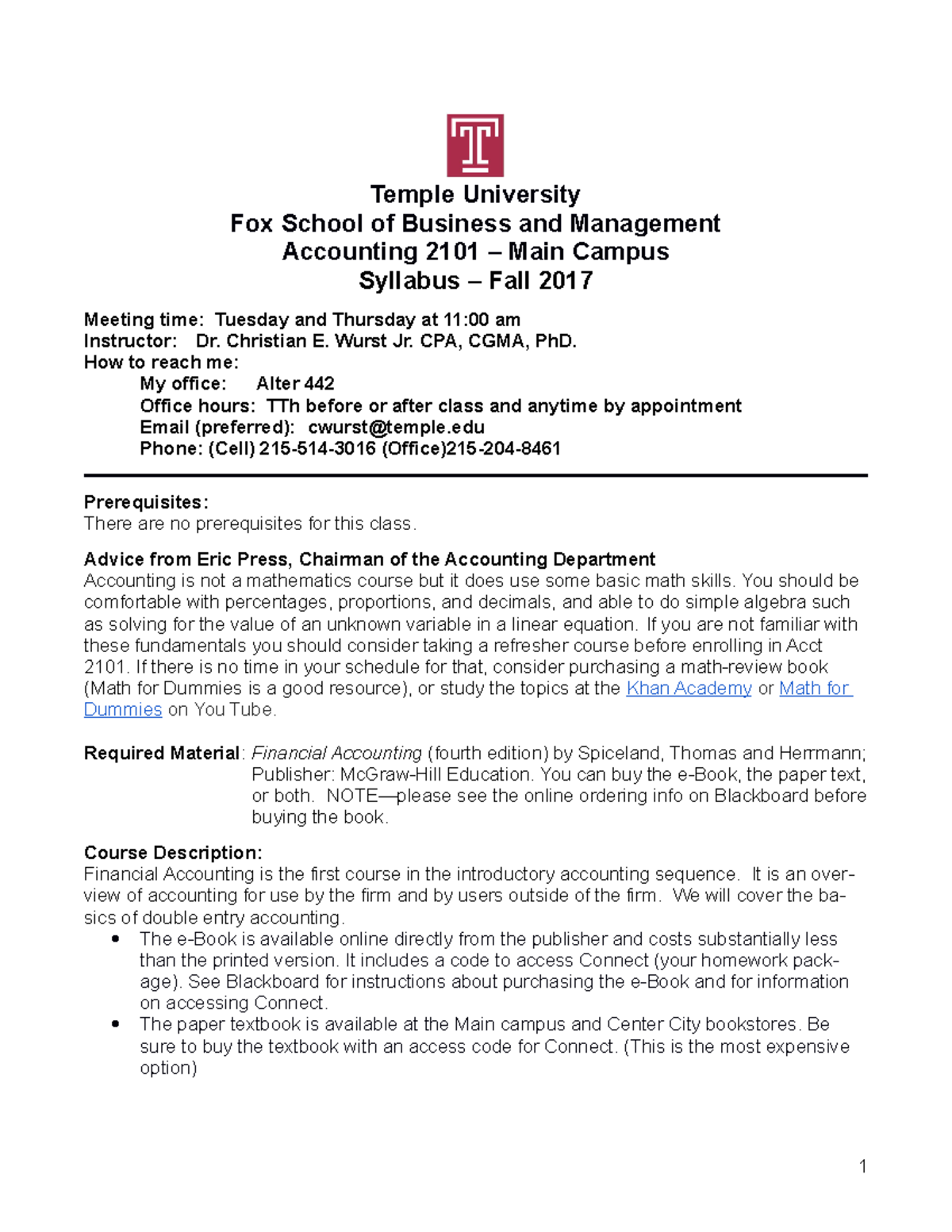 Accounting 2101 Fall 2017-Core Course Syllabus - Temple University Fox ...