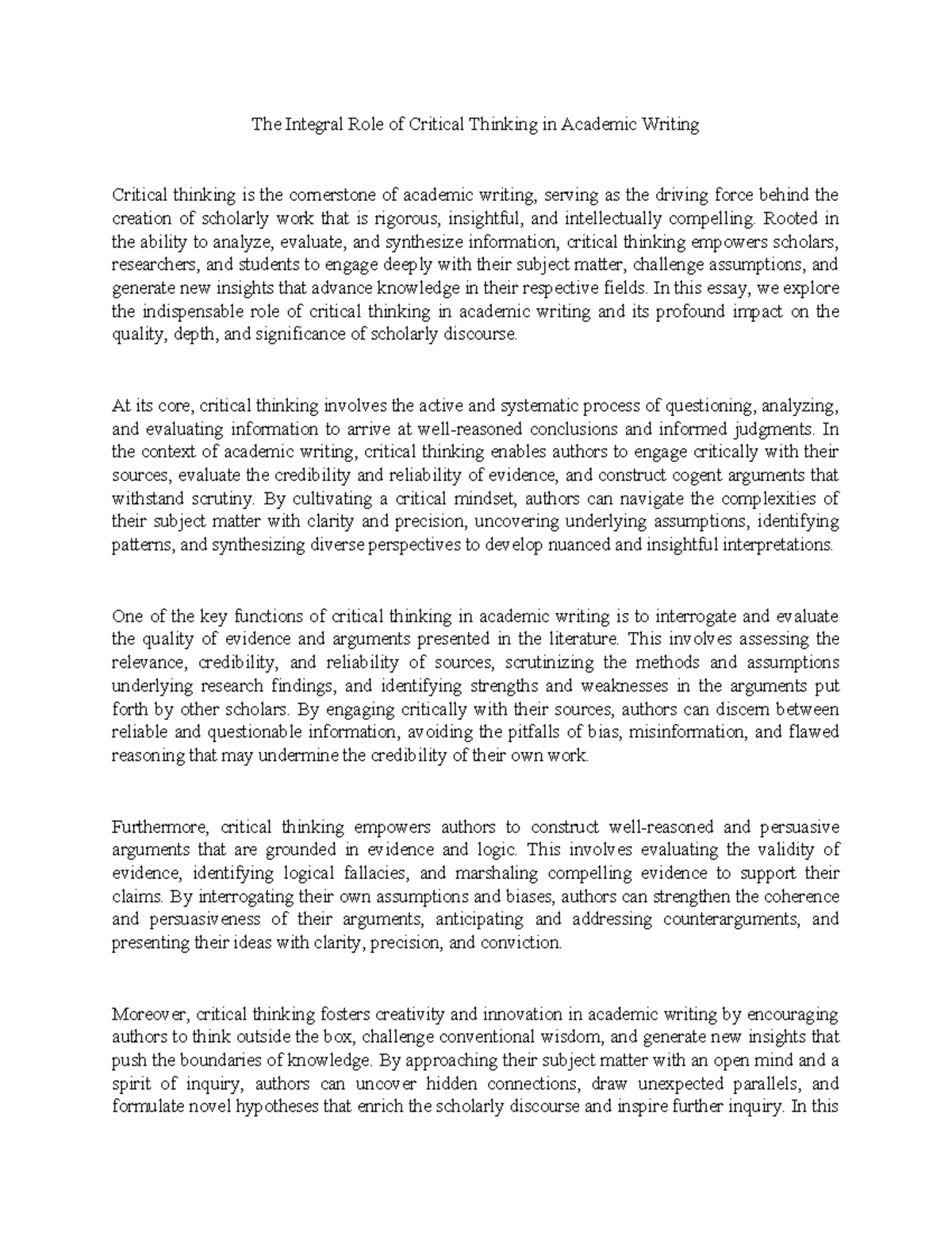 The Integral Role of Critical Thinking in Academic Writing - Rooted in ...