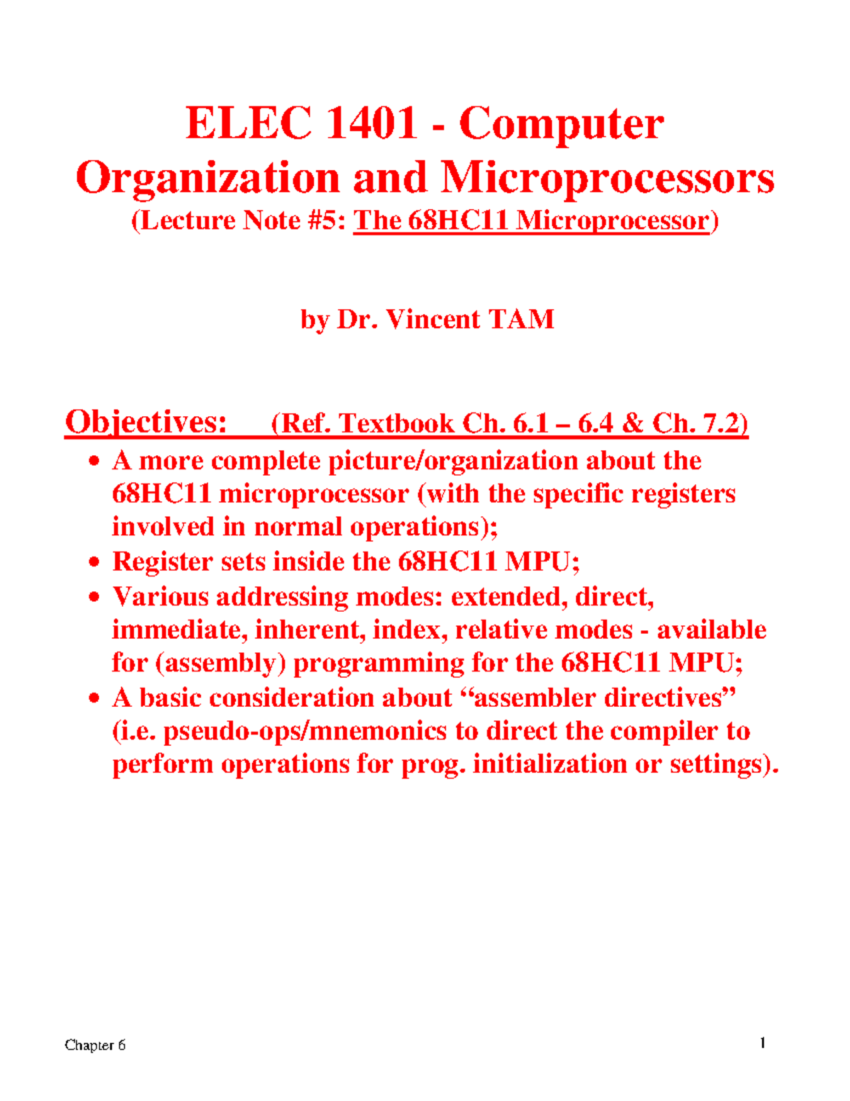 1401-L5 - Lecture notes 5 - ELEC 1401 - Computer Organization and ...