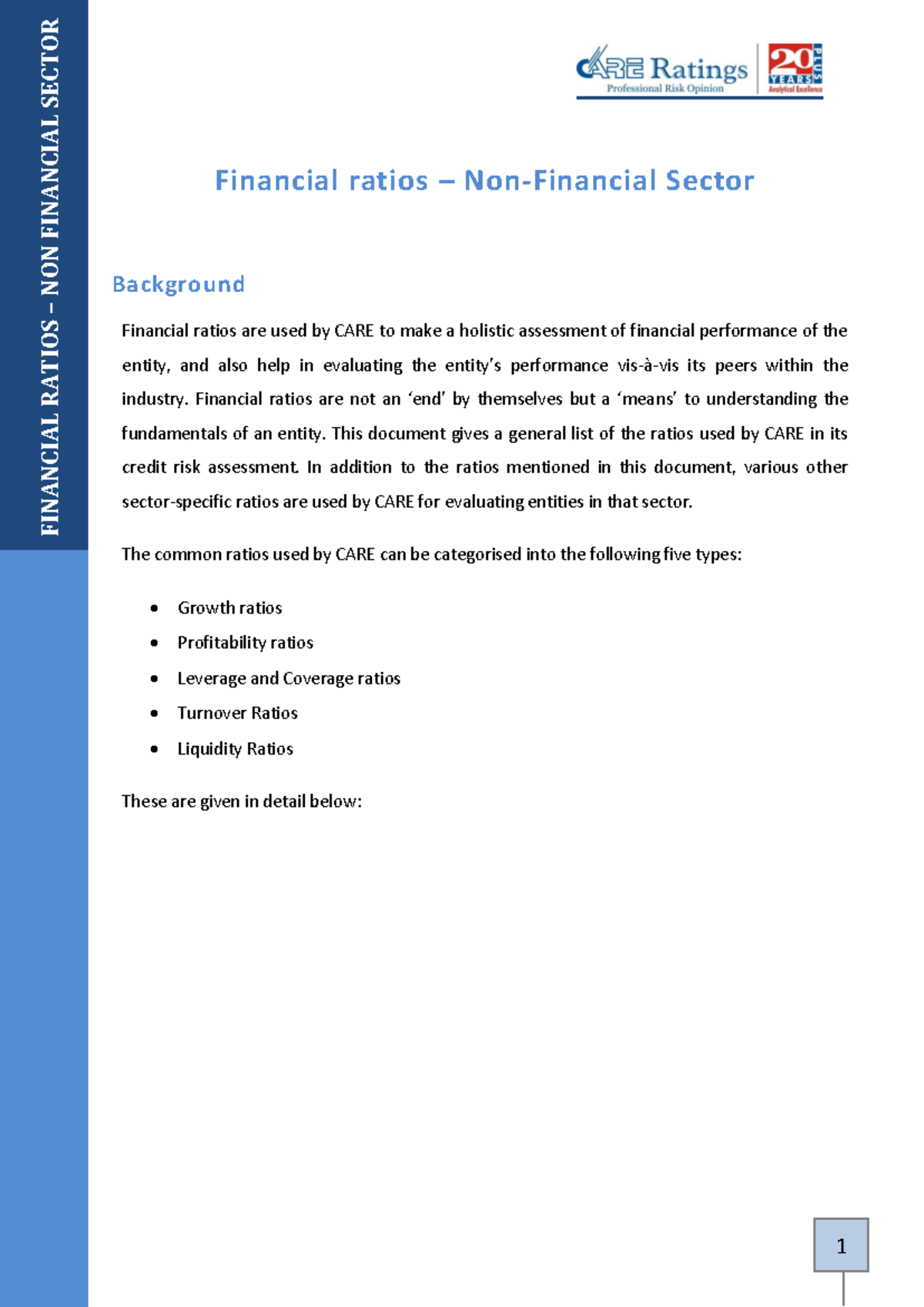 Annexure-3 Financial ratios – Non-Financial Sector - Background ...