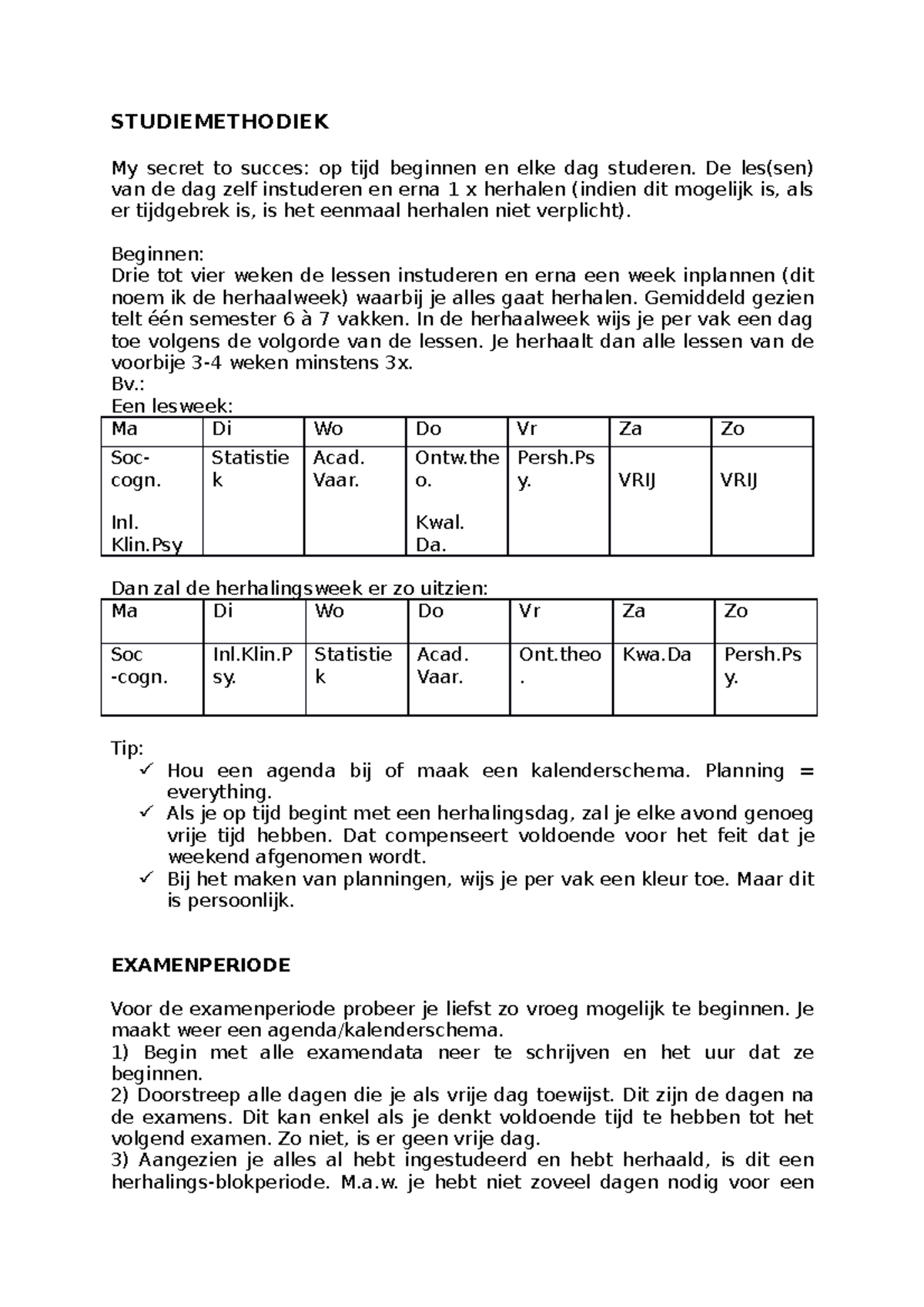 Studiemethodiek: hoe een examenplanning maken - STUDIEMETHODIEK My ...