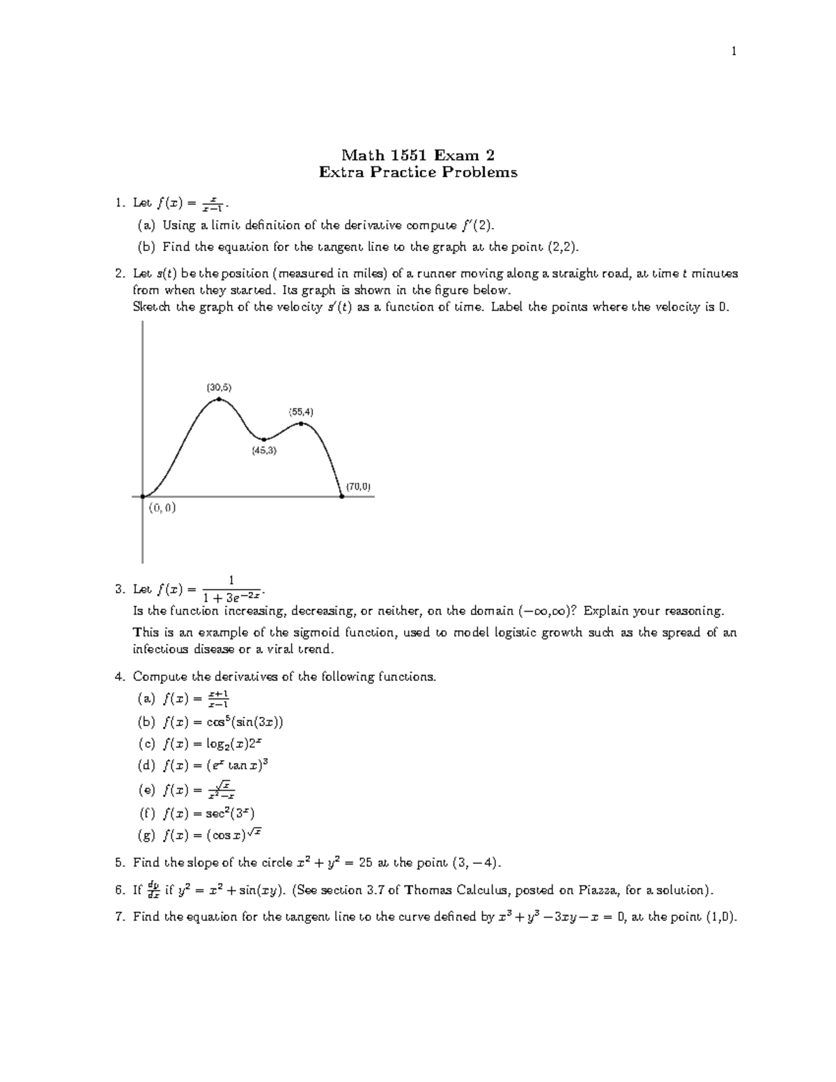 Extra practice exam2 - ... - 1 Math 1551 Exam 2 Extra Practice Problems ...