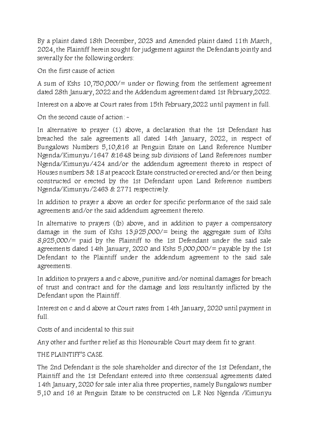 Judgment - Greg Henke - By a plaint dated 18th December, 2023 and ...