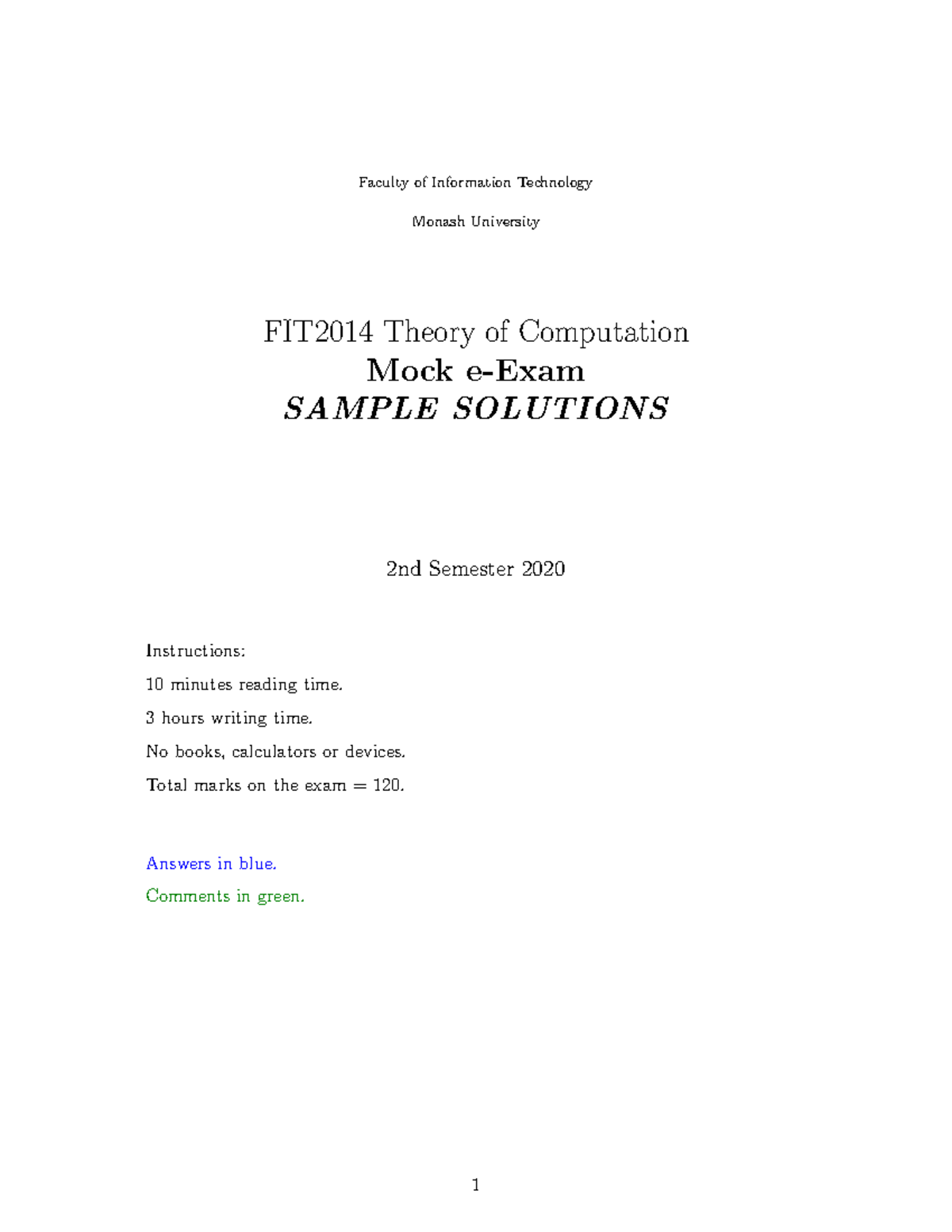 FIT2014 2020 Mock EExam soln - Linear algebra and applications - Studocu