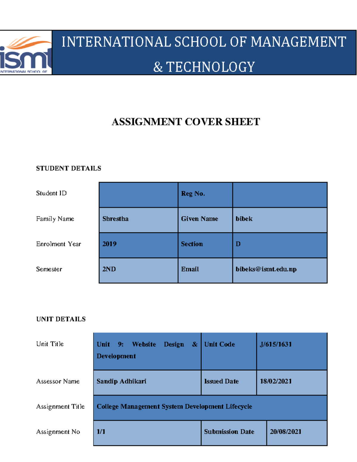 Check - full assignment of sdlc - ASSIGNMENT COVER SHEET ...