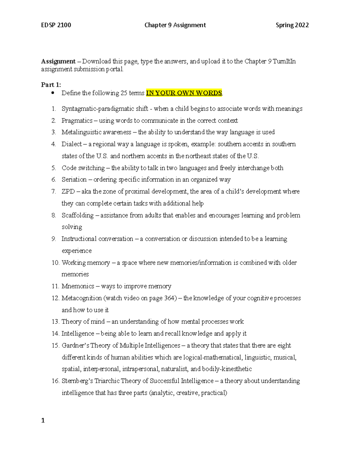 Chapter 9 Assignment - EDSP 2100 Chapter 9 Assignment Spring 2022 ...